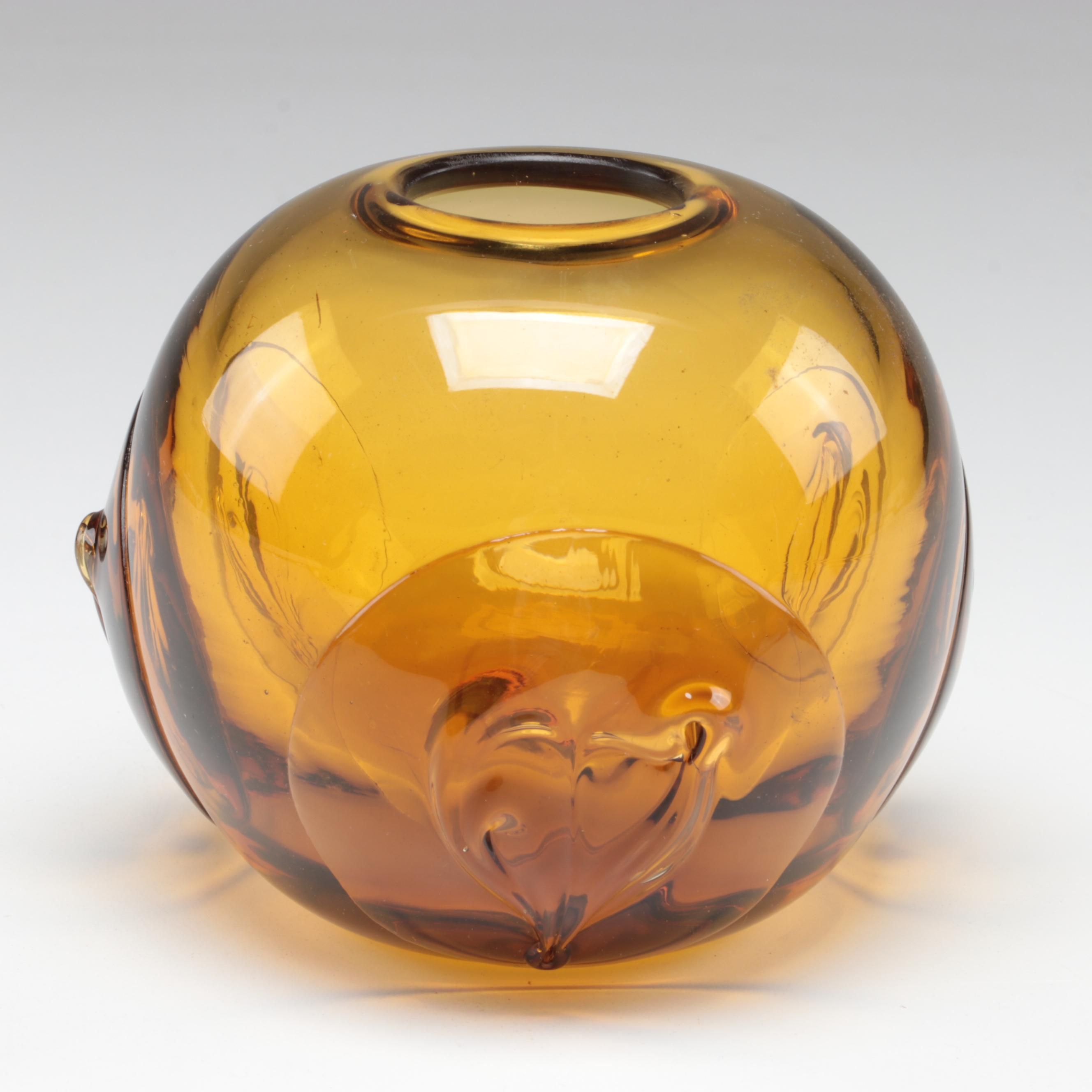 Dominick Labino Blown Amber with Applied Decoration Studio Art Glass ...