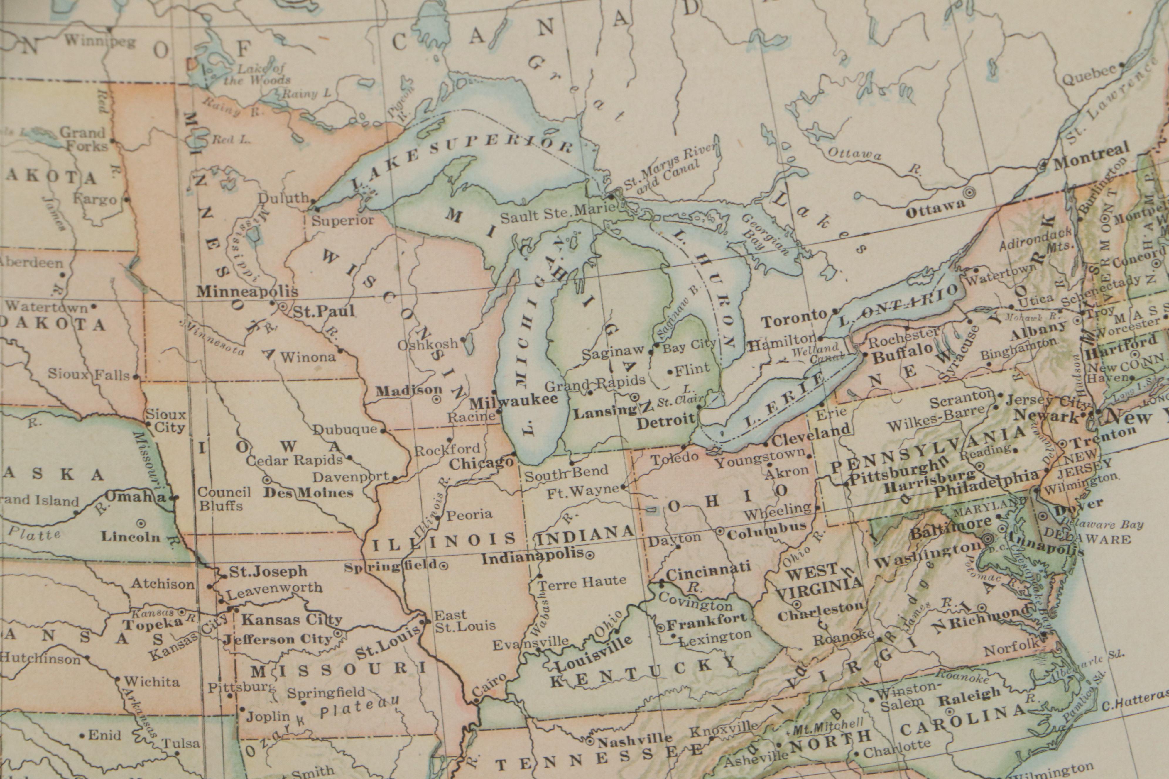 American Book Company Political Map of the United States, Early 20th ...