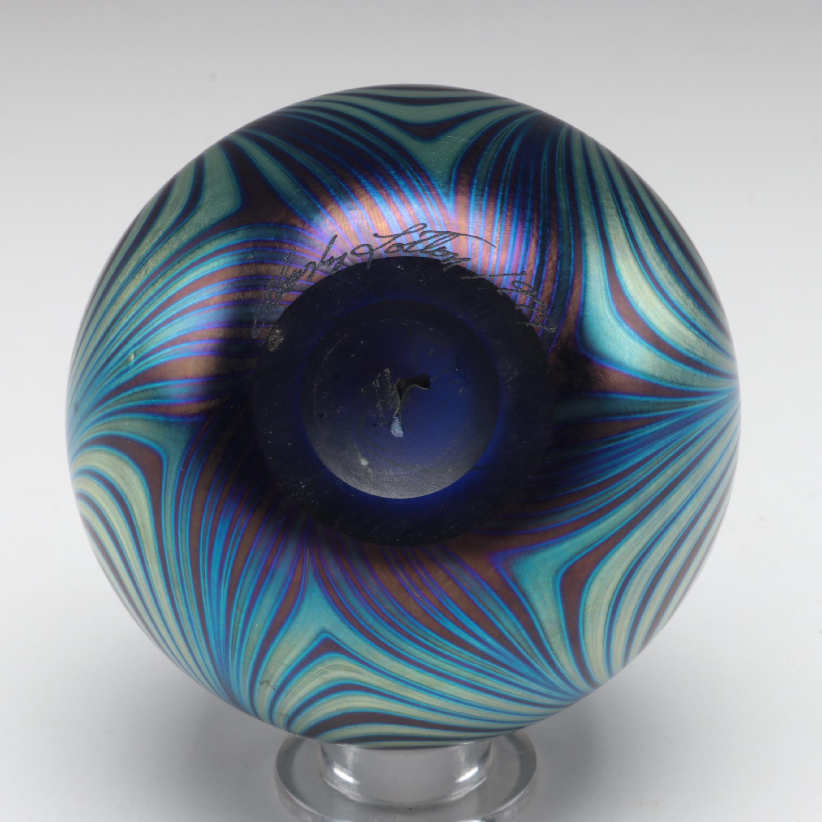 Charles Lotton Art Glass Iridescent Pulled Feather Perfume Bottle, 1979 ...