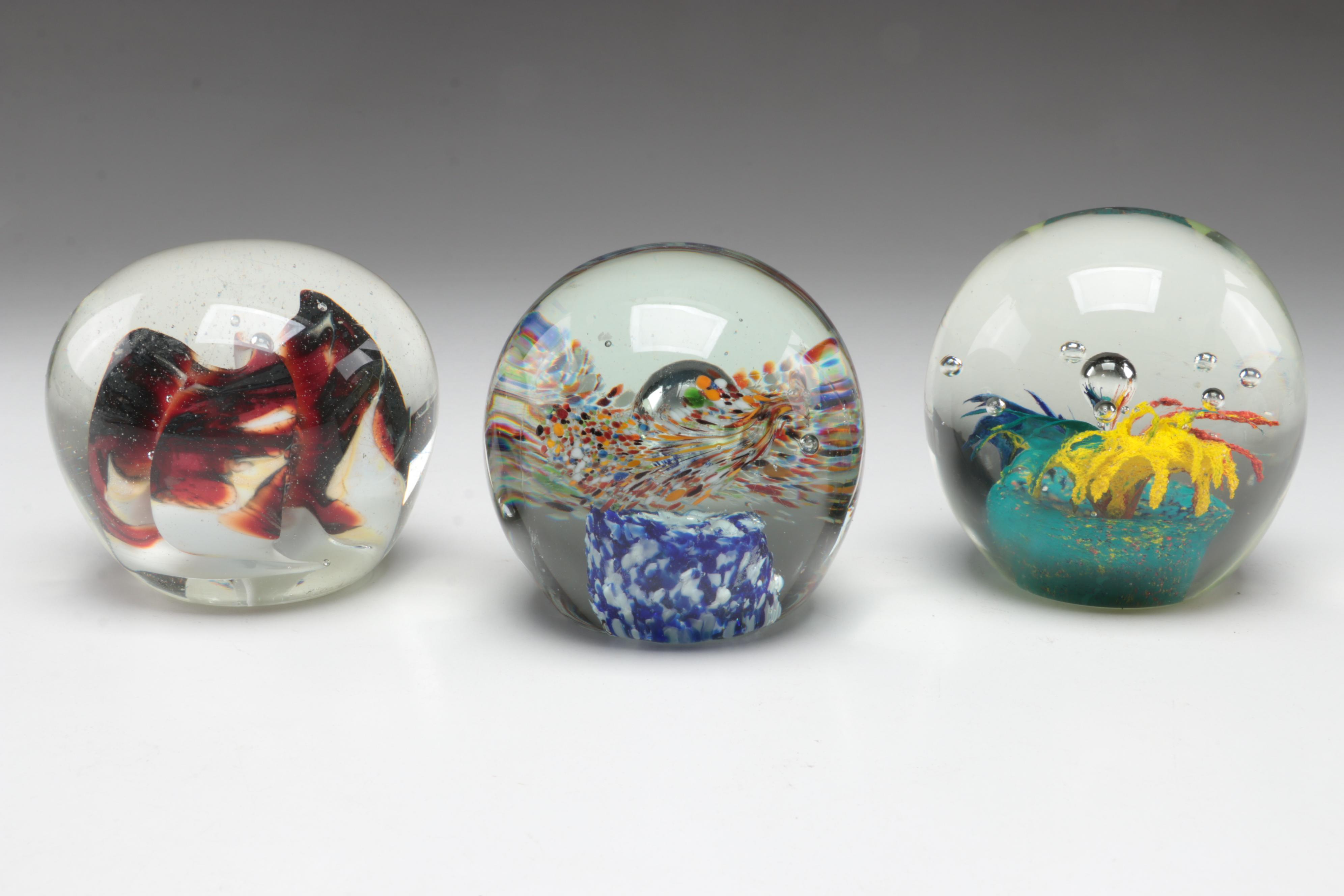 Joe Rice with Other Glass Trapped Bubble and Floral Paperweights | EBTH