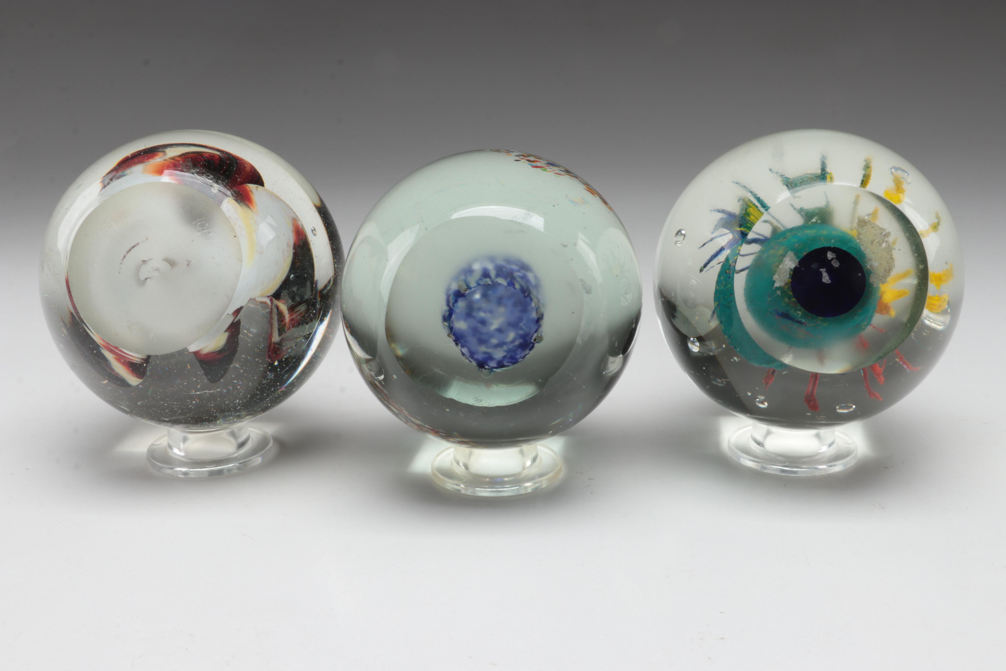 Joe Rice with Other Glass Trapped Bubble and Floral Paperweights | EBTH