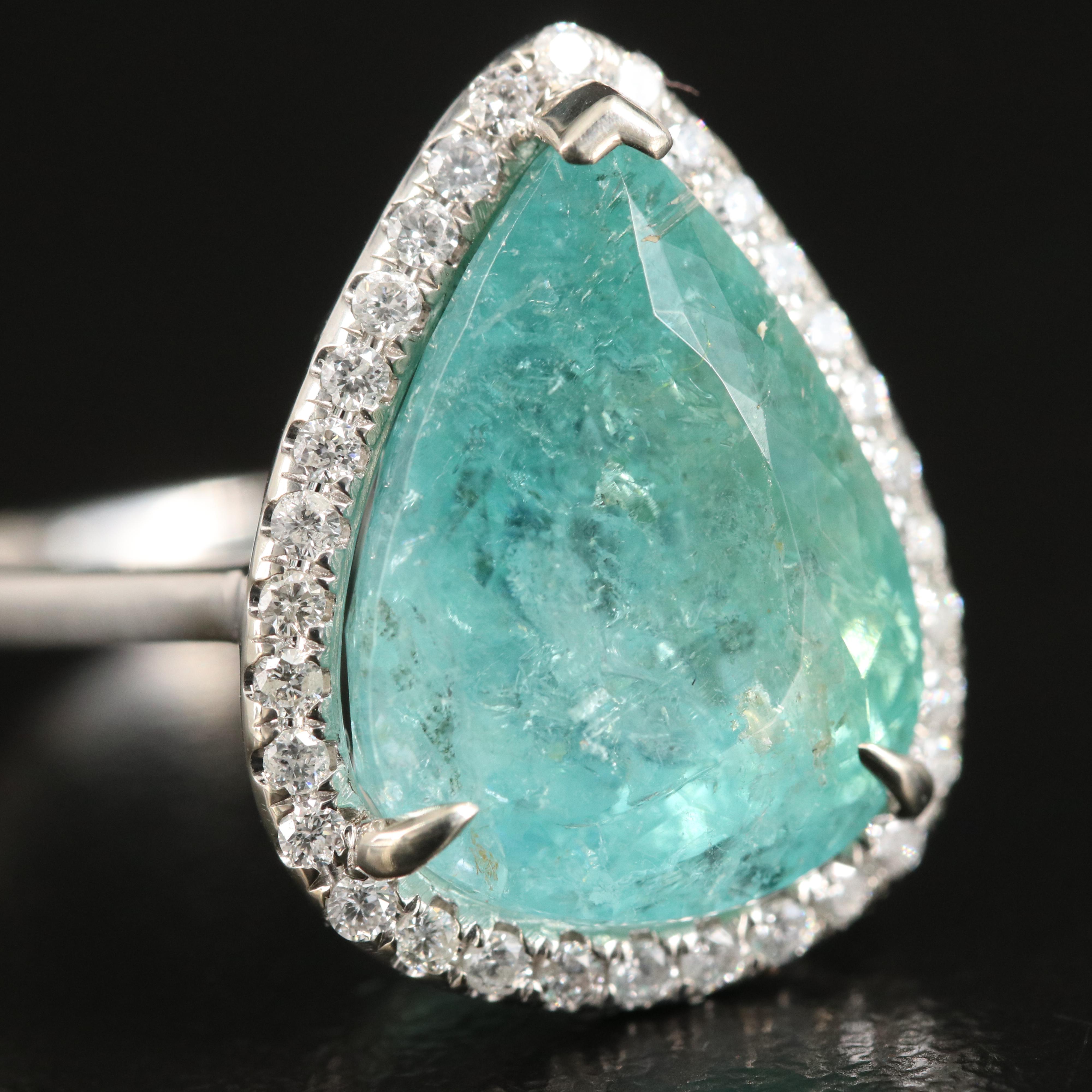 14K 10.54 CT Paraìba Tourmaline and Diamond Ring with GIA Report | EBTH