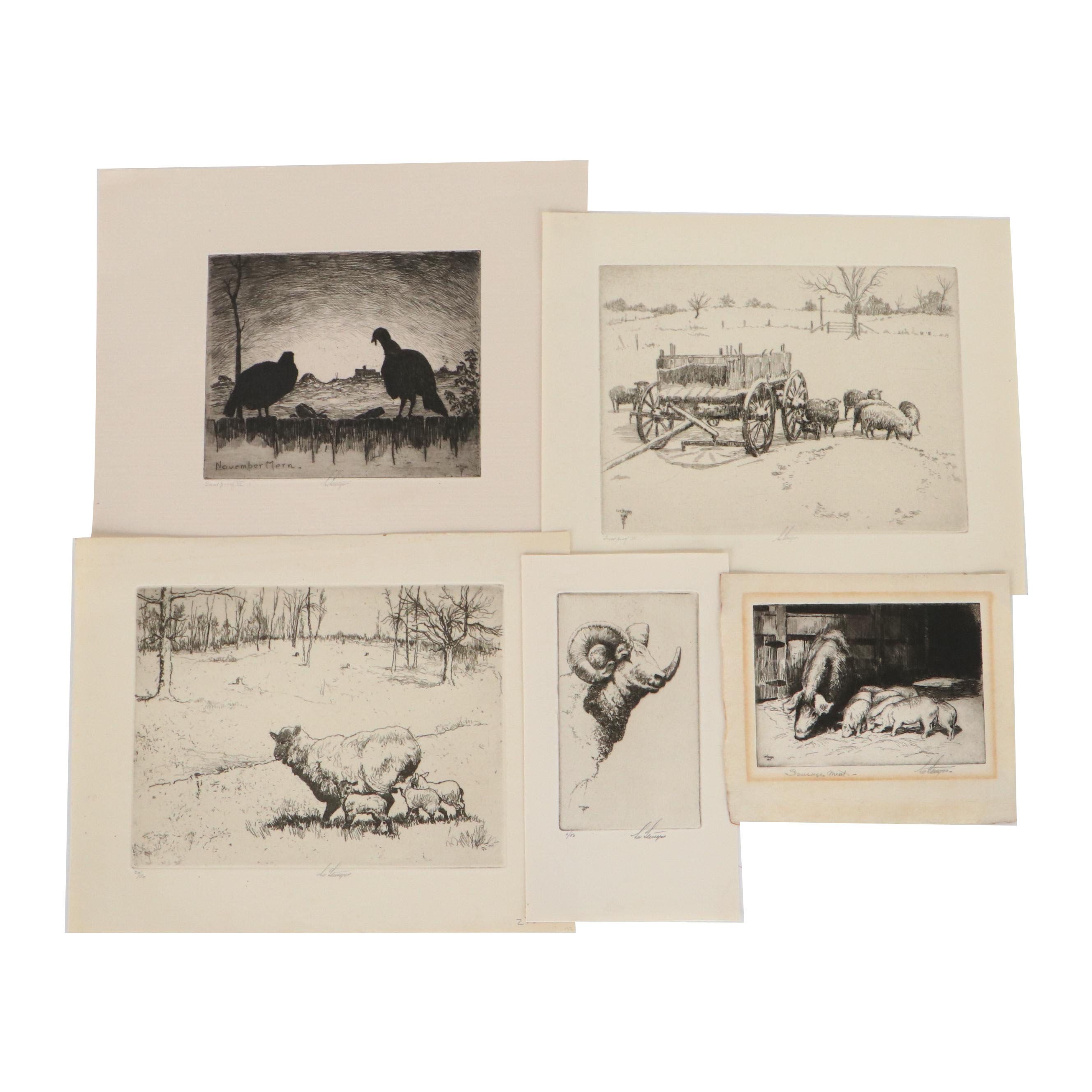 Lee Sturges Landscape and Animal Etchings Including "Rocky Mountain Ram ...
