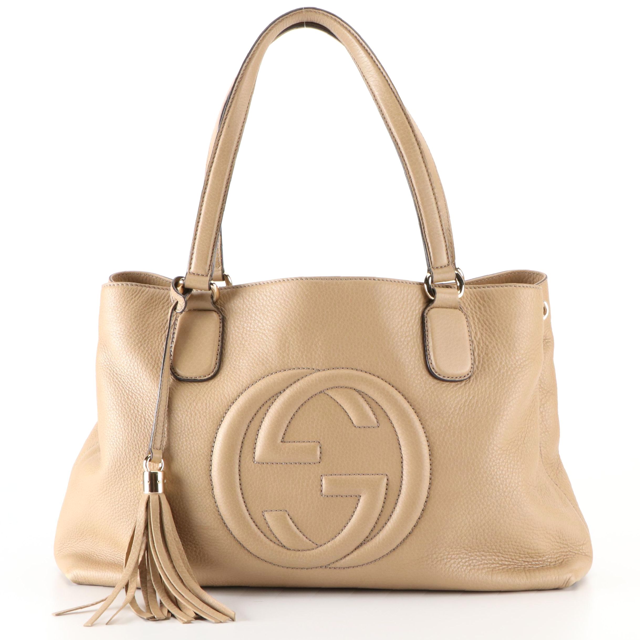 Gucci Soho Working Tote Bag in Beige Pebbled Leather with Gift Bag and ...