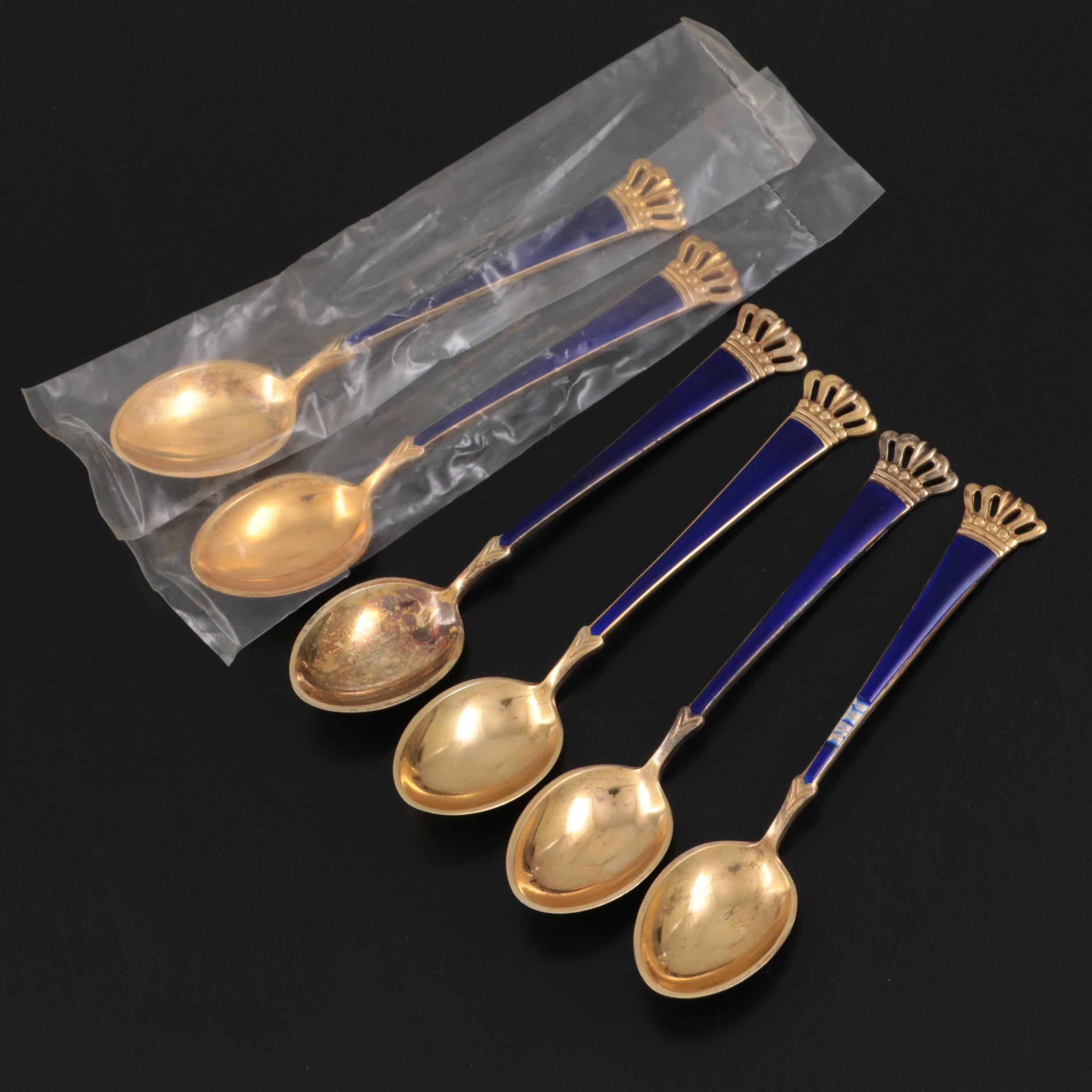 Ela Danish Sterling Silver Enameled Demitasse Spoons in Case | EBTH