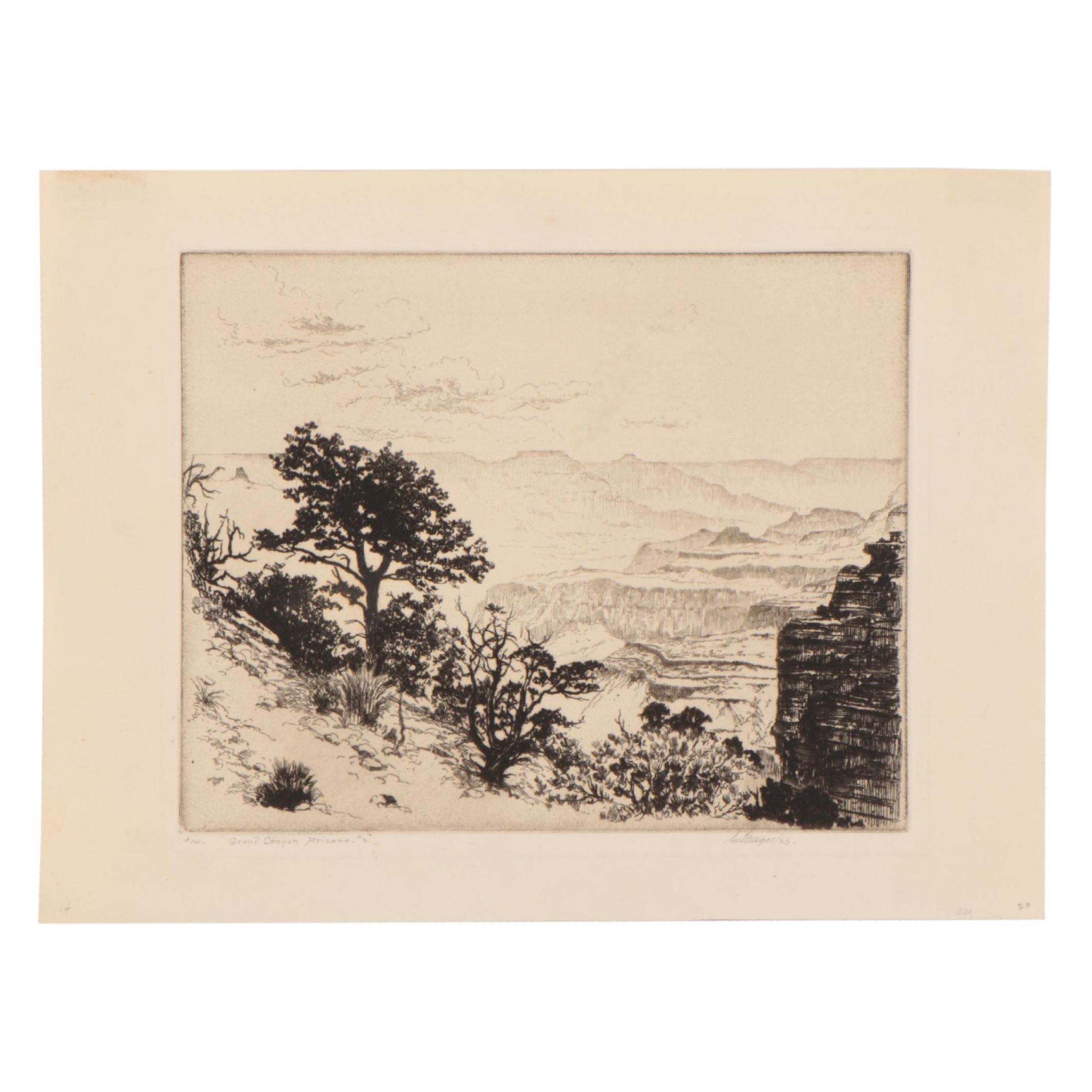 Lee Sturges Landscape Etching "Grand Canyon," Early 20th Century | EBTH