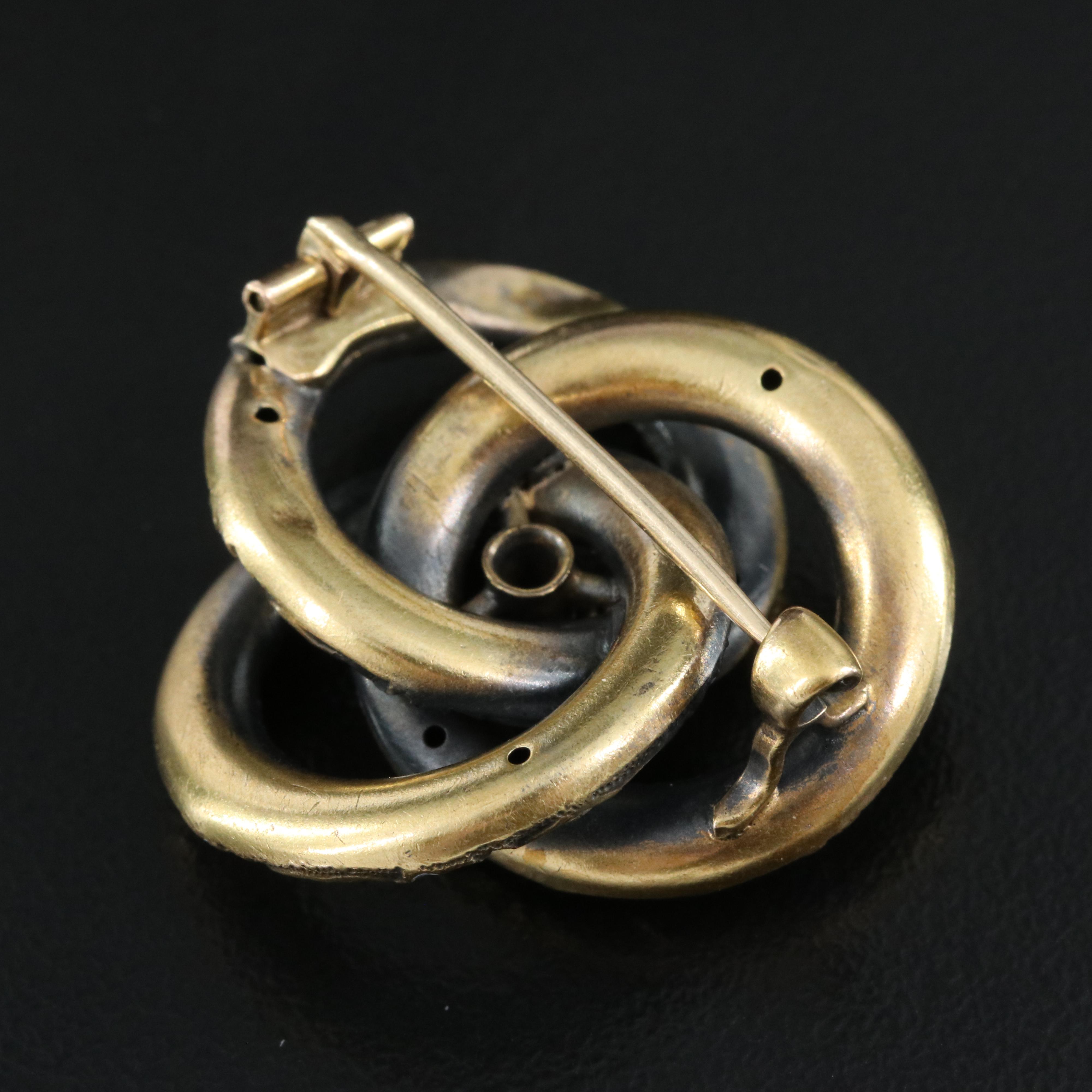 Victorian 14K Diamond and Enamel Forget Me Not, Trinity Knot Brooch | EBTH