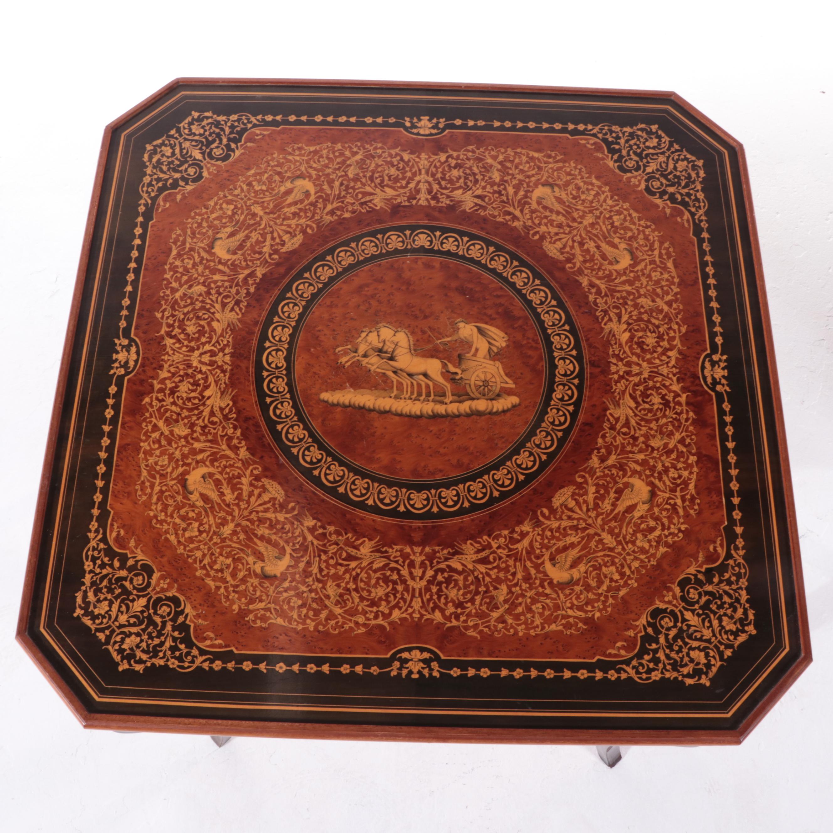 Italian Neo-Grec Style Inlaid Burl Wood Games Table, Late 20th Century ...