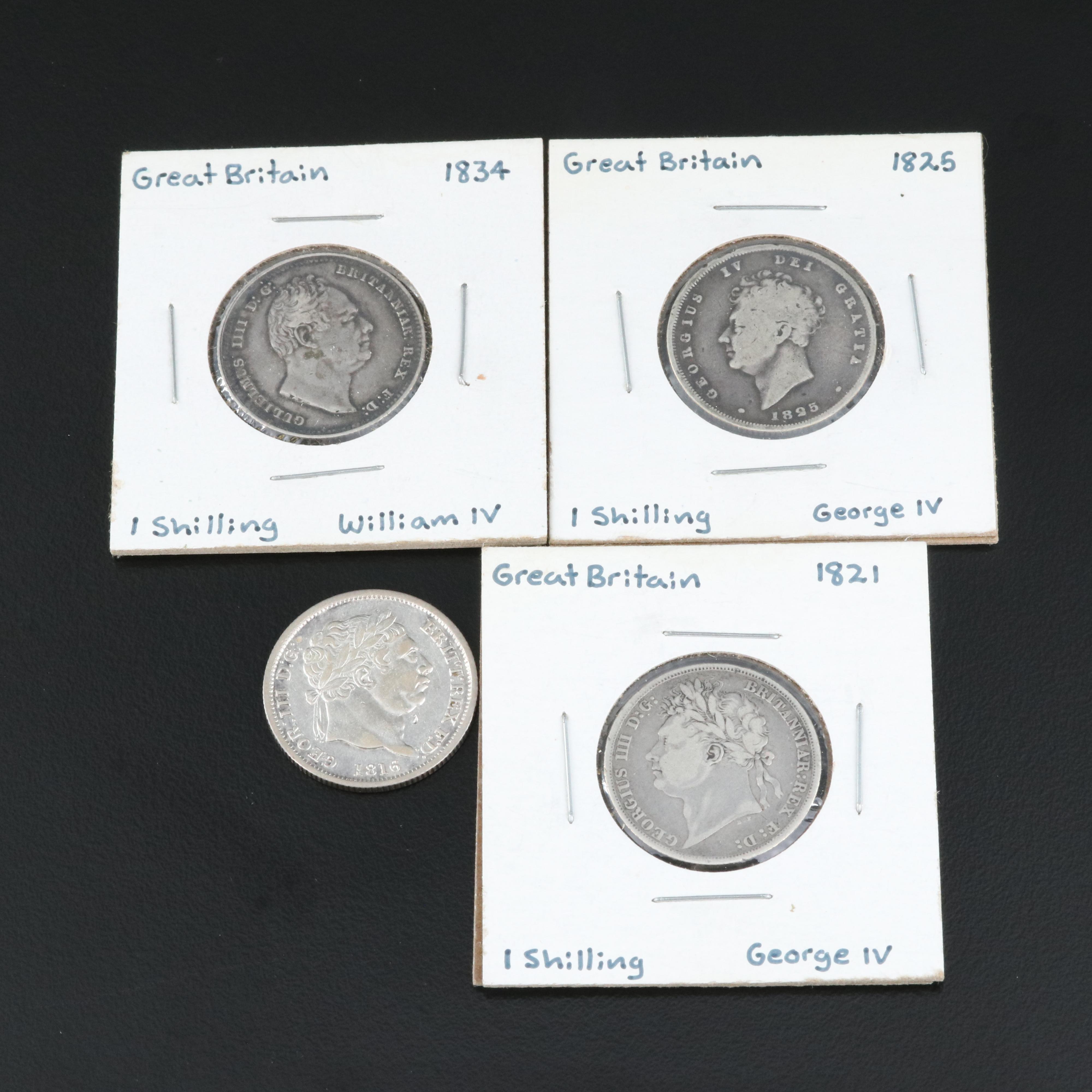 Collection of Four Great Britain Silver Shillings | EBTH