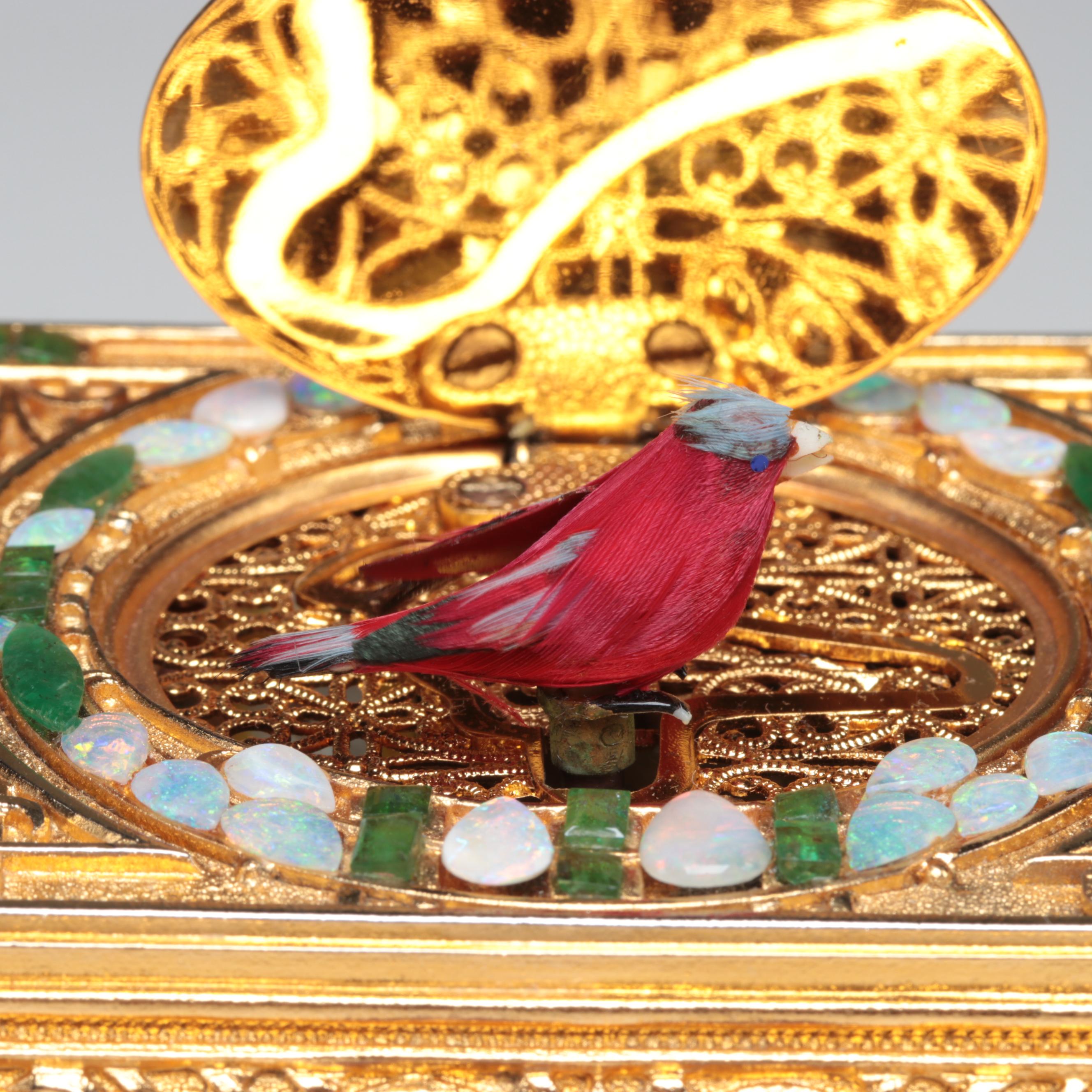 Sorrento Automaton Bird Music Box with Amethyst, Emerald, and Opal ...
