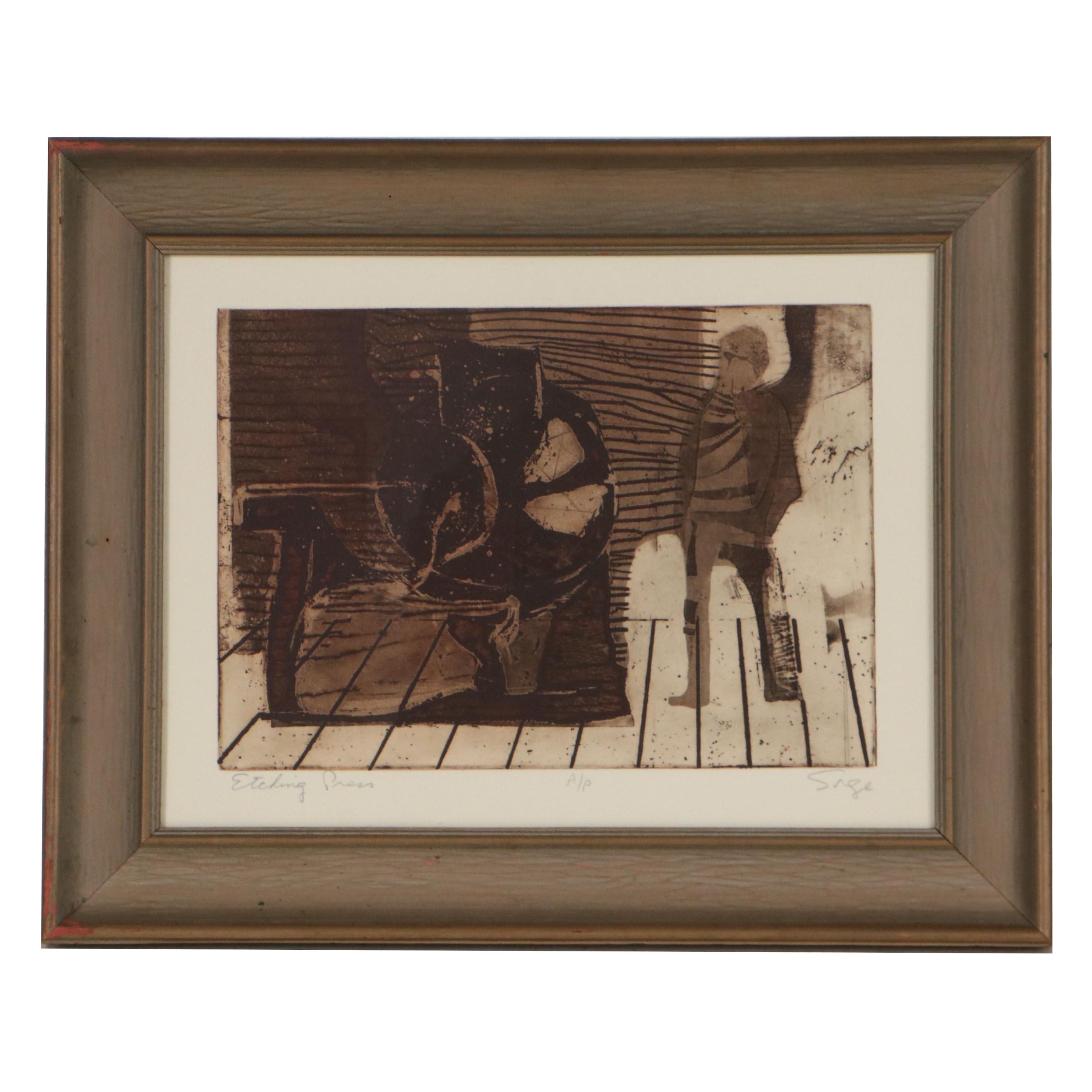 Walter Sorge Etching "Etching Press" | EBTH