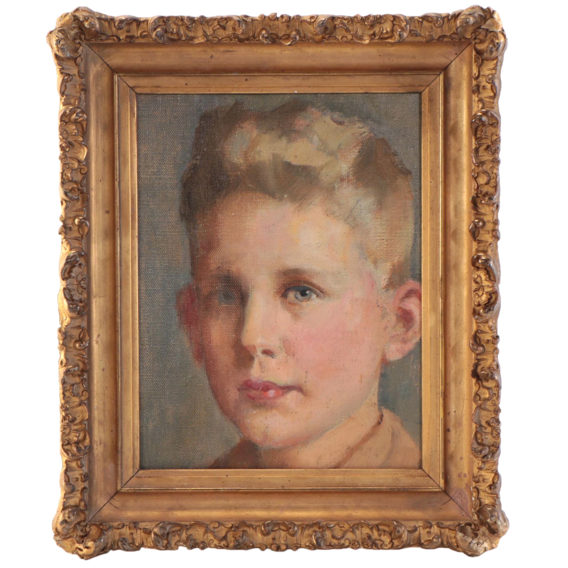 Walter Geffcken Double-Sided Portrait Oil Painting of Boy | EBTH