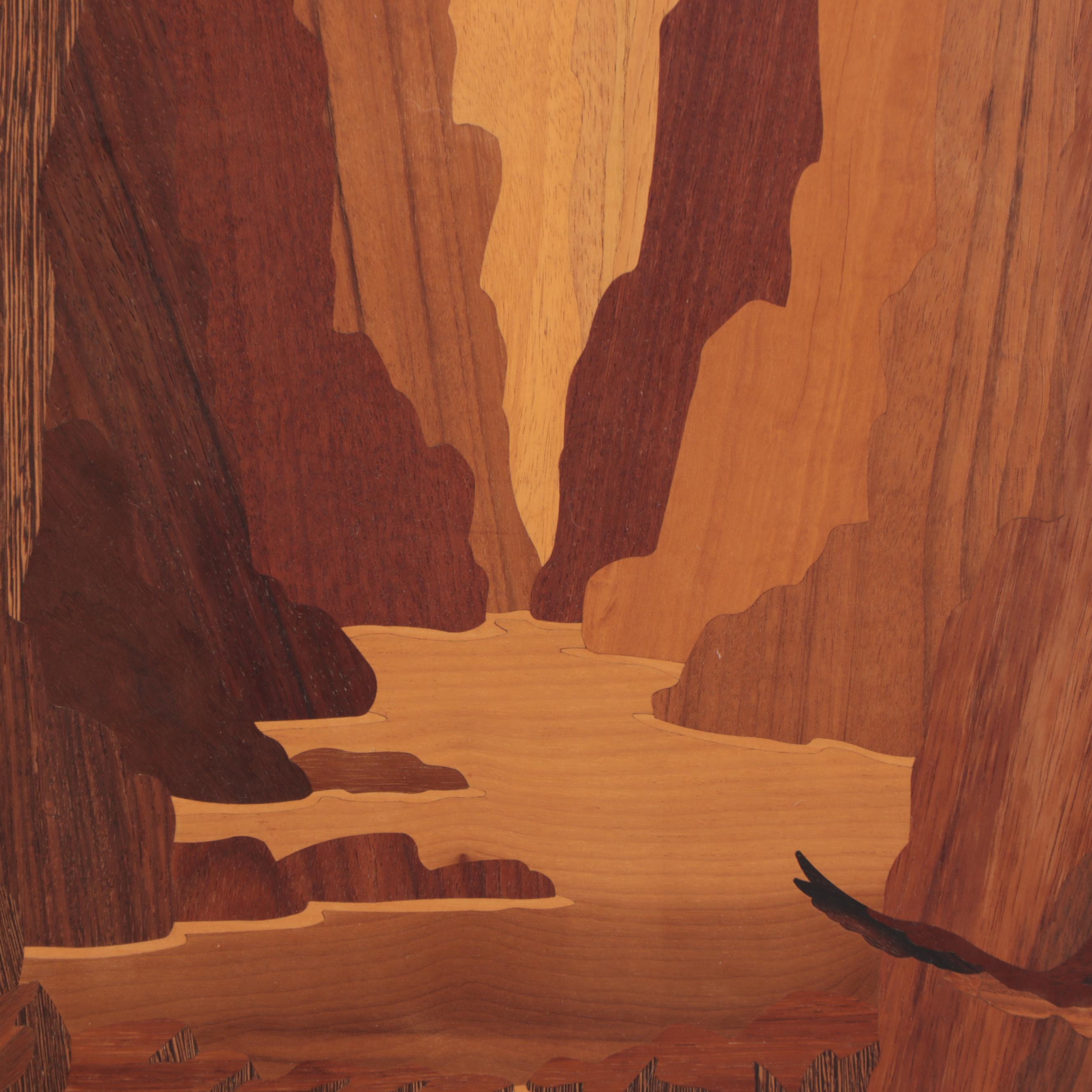 Landscape Inlay Marquetry of Canyon River Scene, Late 20th Century | EBTH