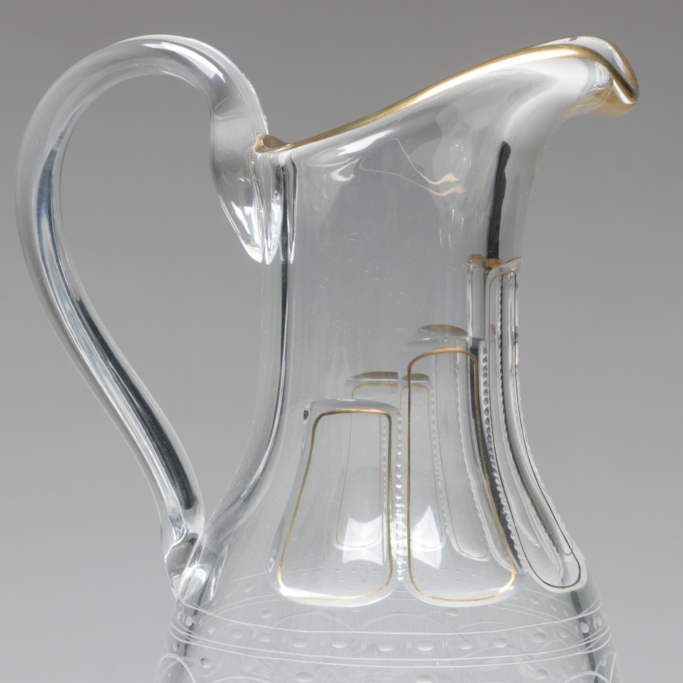 Moser "Maharani" Cut and Engraved Crystal Decanter, Pitcher and ...