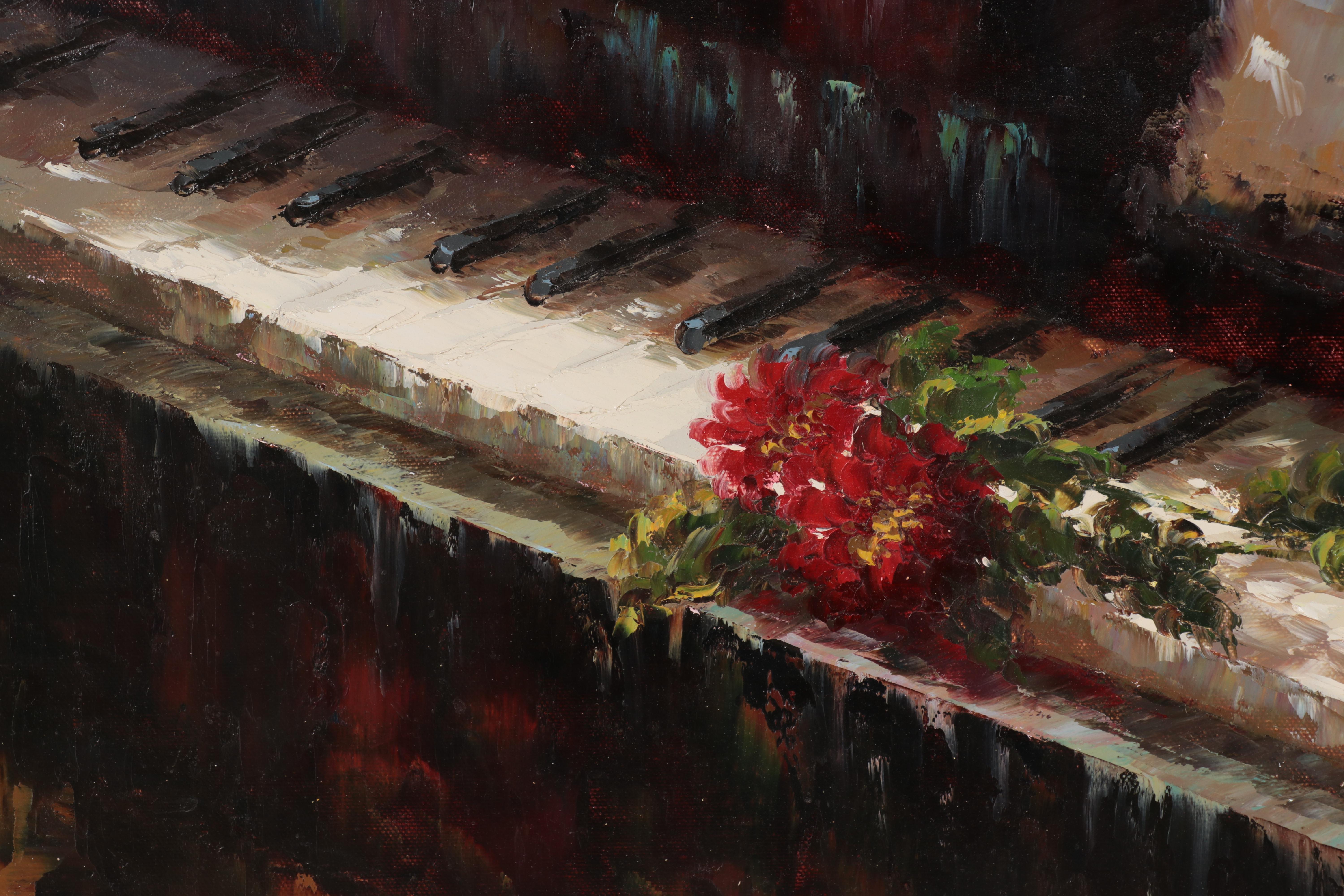 Impressionist Style Oil Painting With Piano | EBTH
