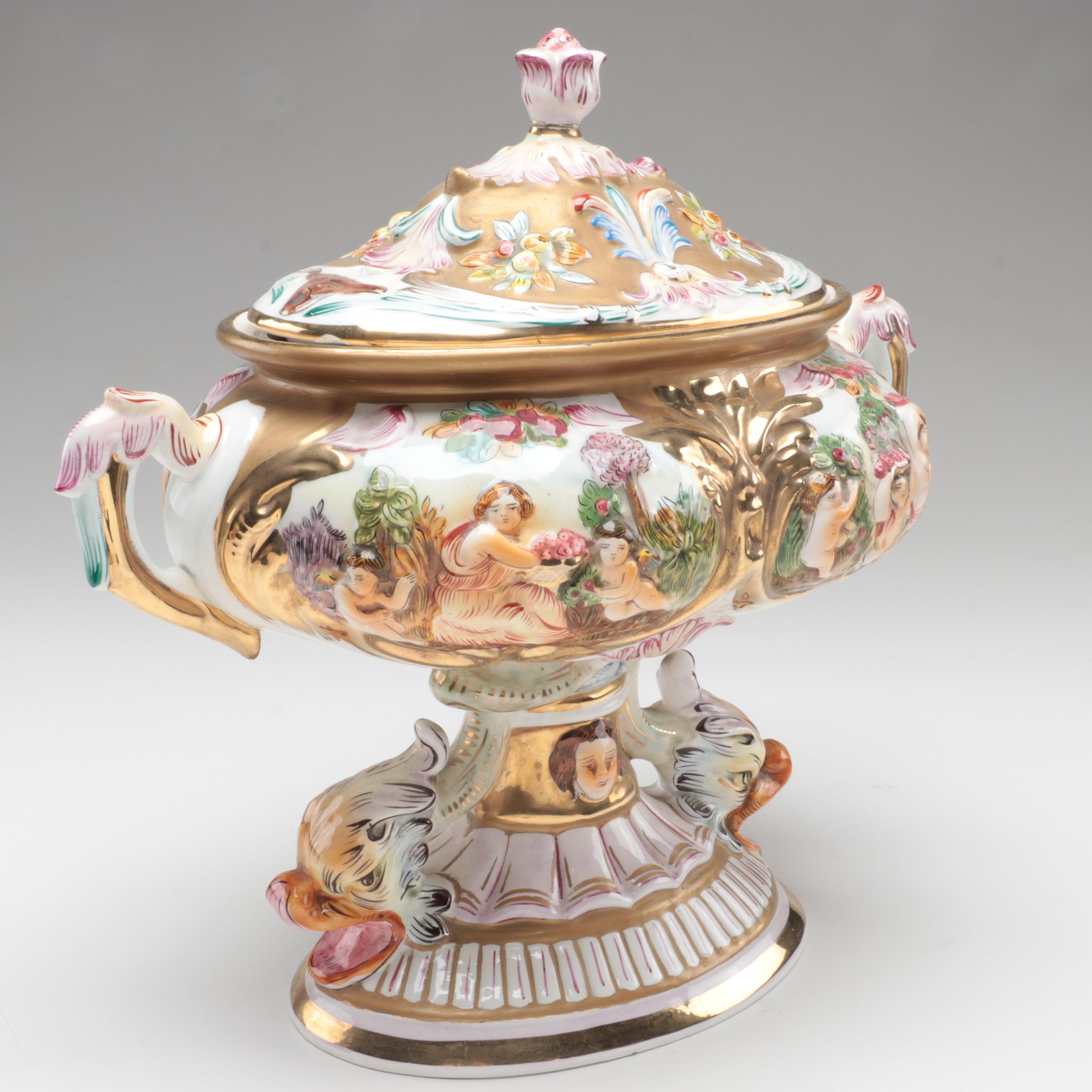 G.B.R. Capodimonte Porcelain Covered Tureen, Mid to Late 20th Century ...
