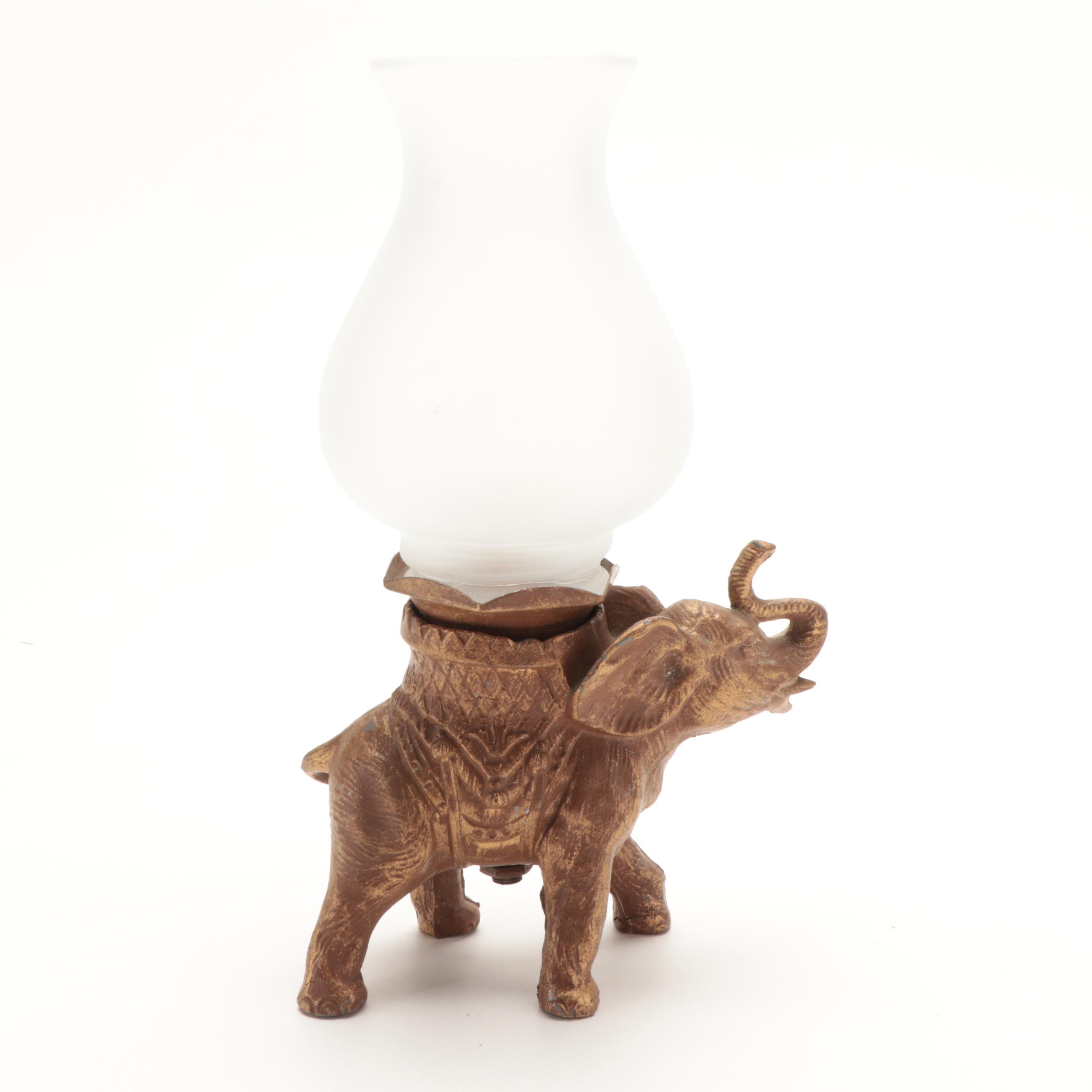 Metal Elephant Lamp with Frosted Glass Shade | EBTH