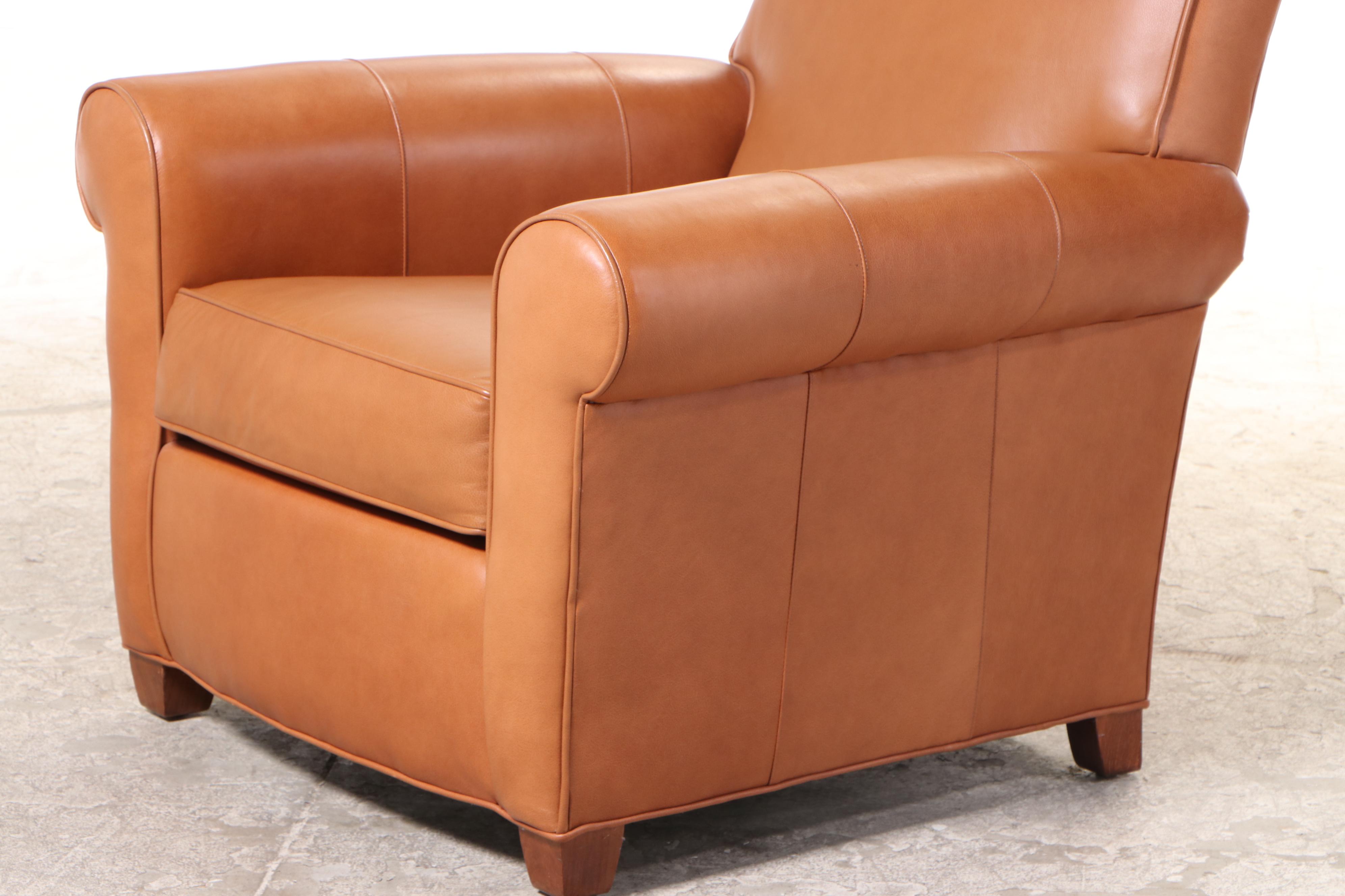 Ethan Allen Brown Leather Roll-Arm Club Chair | EBTH