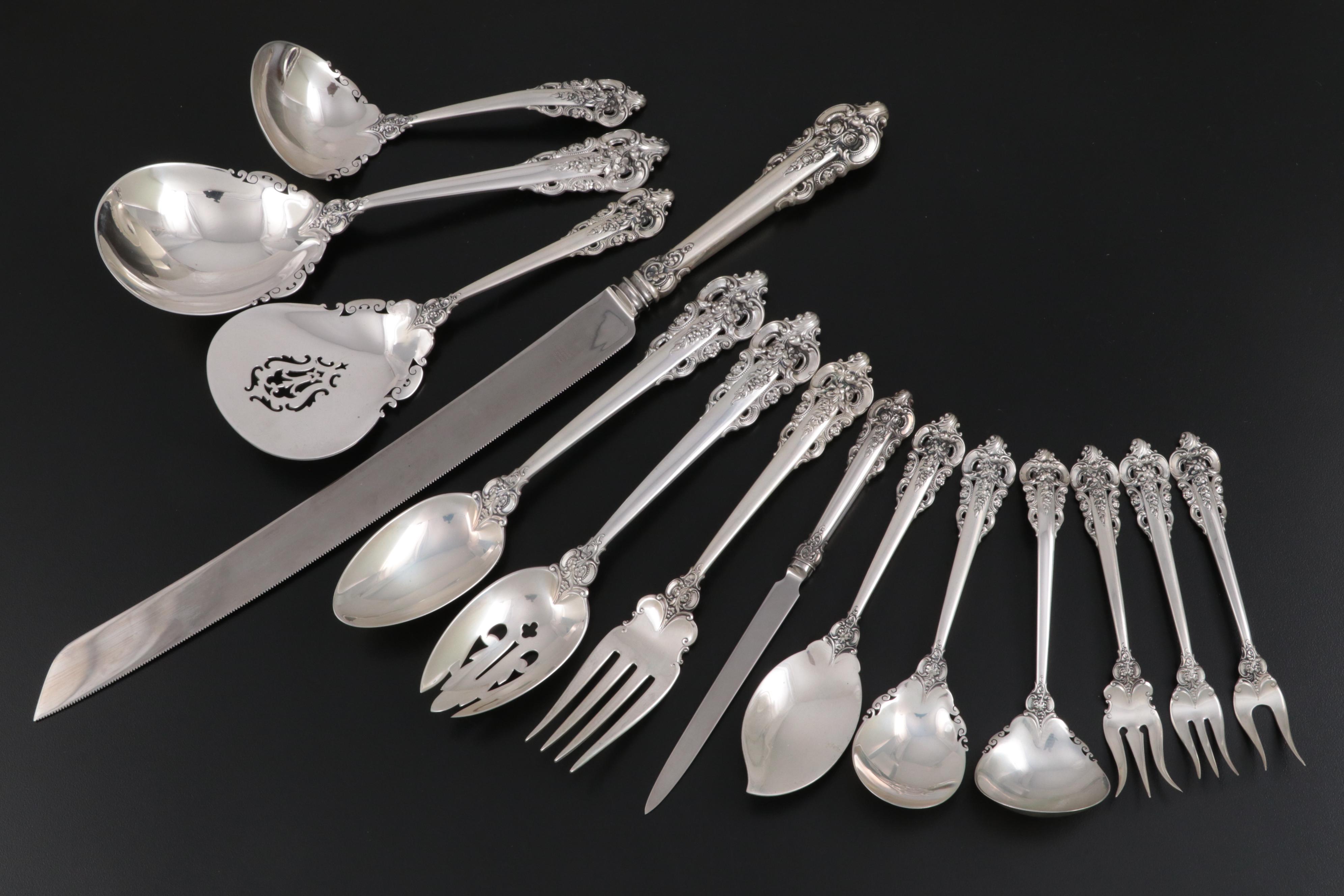 Wallace "Grande Baroque" Sterling Silver Flatware and Utensils in Chest ...