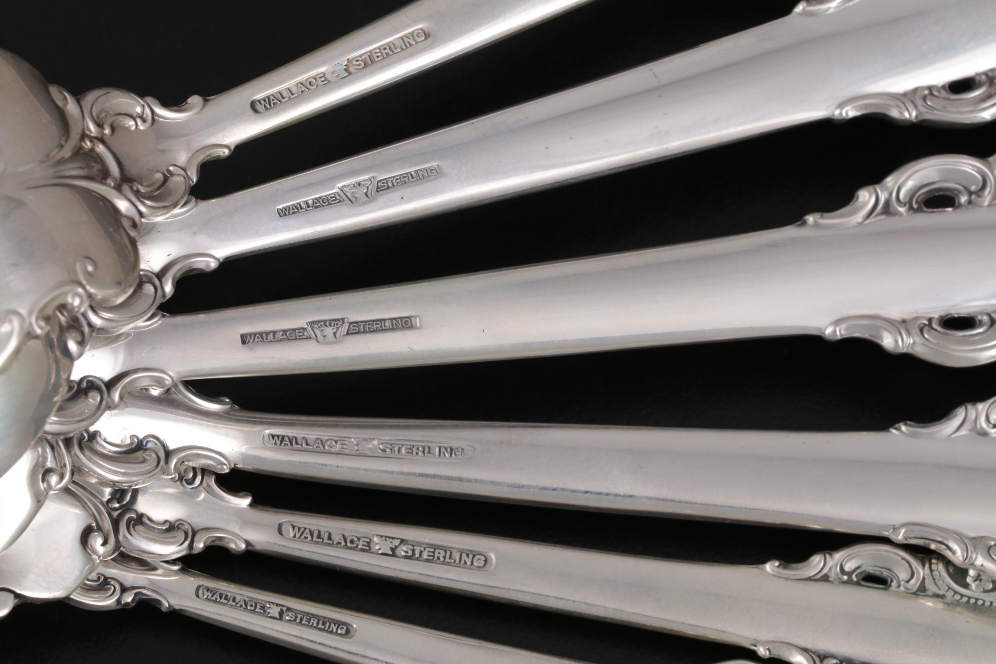 Wallace "Grande Baroque" Sterling Silver Flatware and Utensils in Chest ...