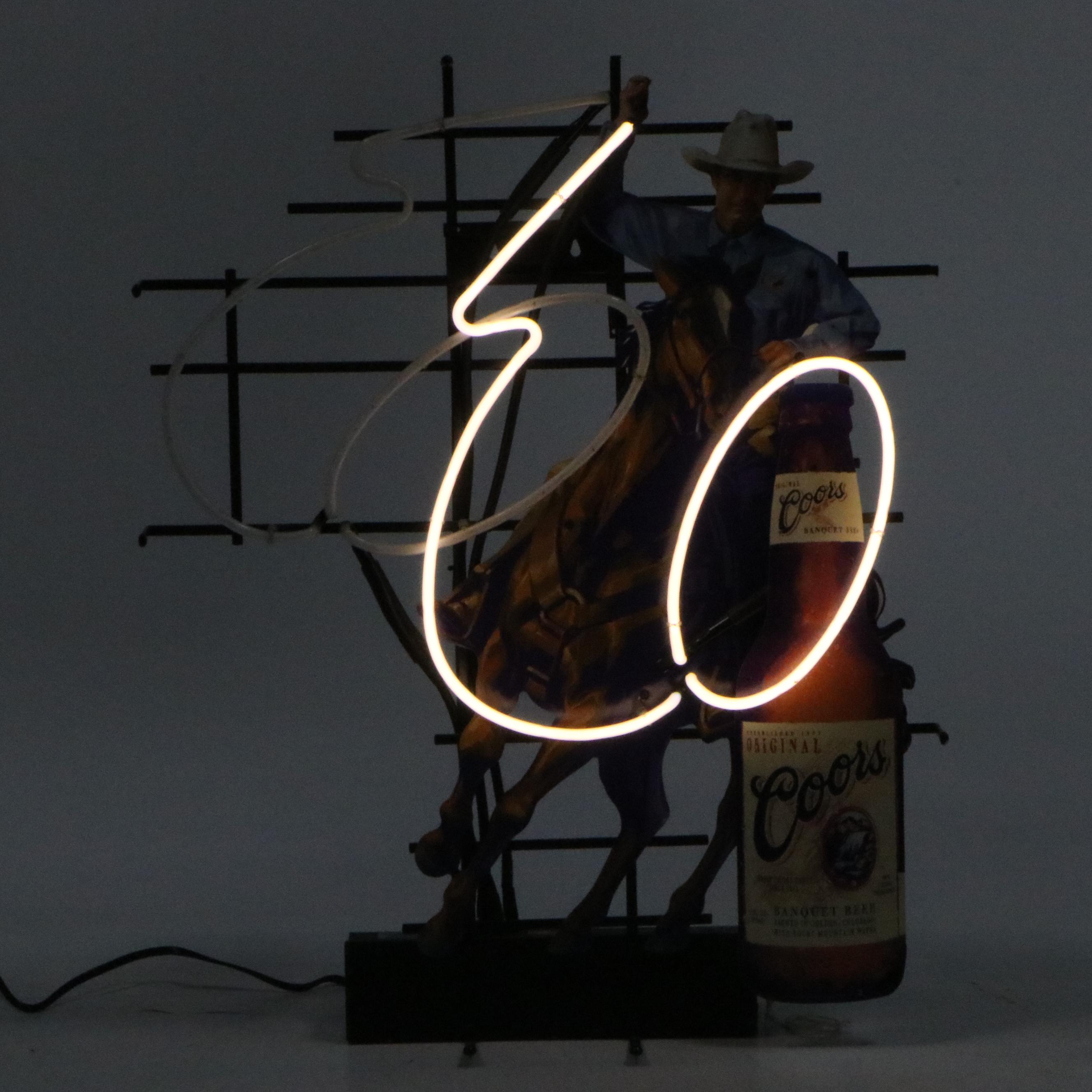 Coors Cowboy with Illuminated Lasso Bar Neon Sign | EBTH