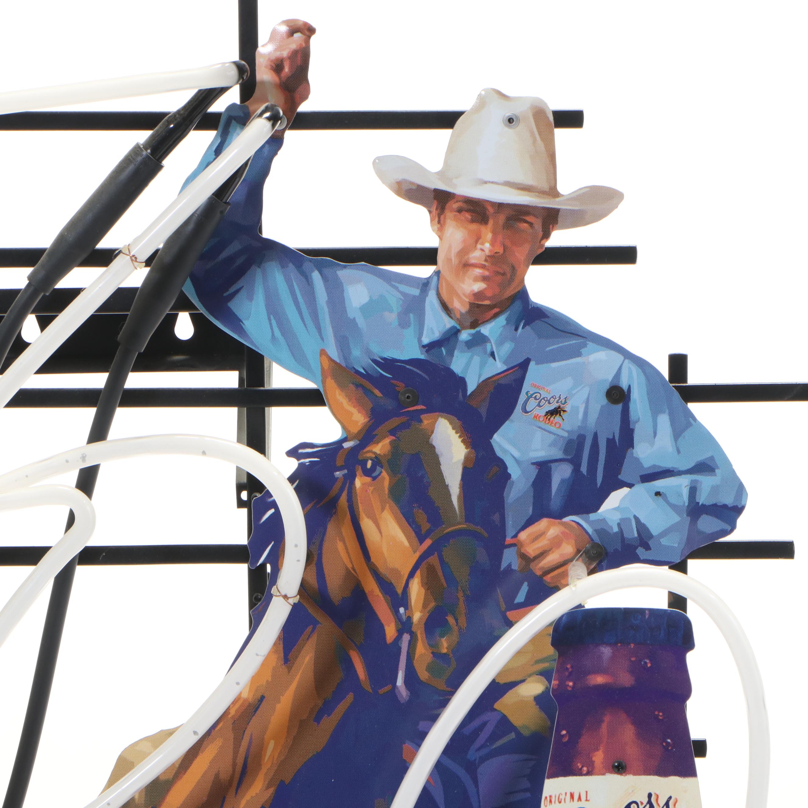 Coors Cowboy with Illuminated Lasso Bar Neon Sign | EBTH