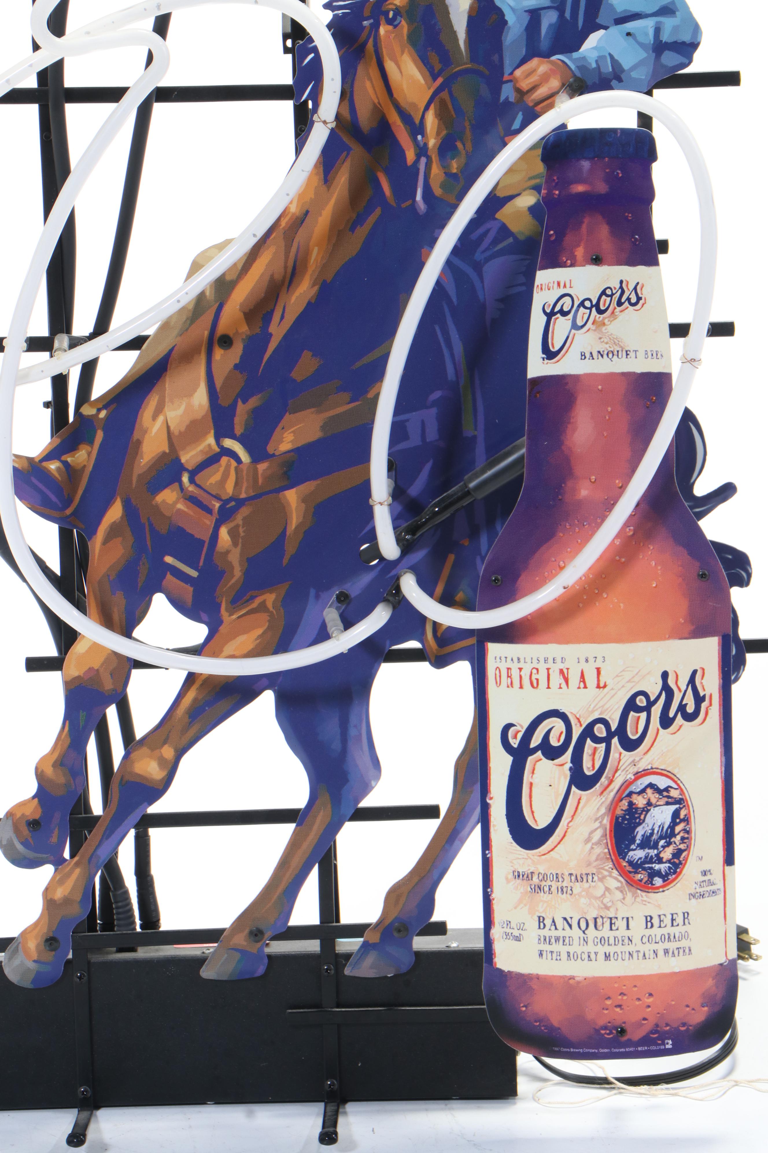Coors Cowboy with Illuminated Lasso Bar Neon Sign | EBTH