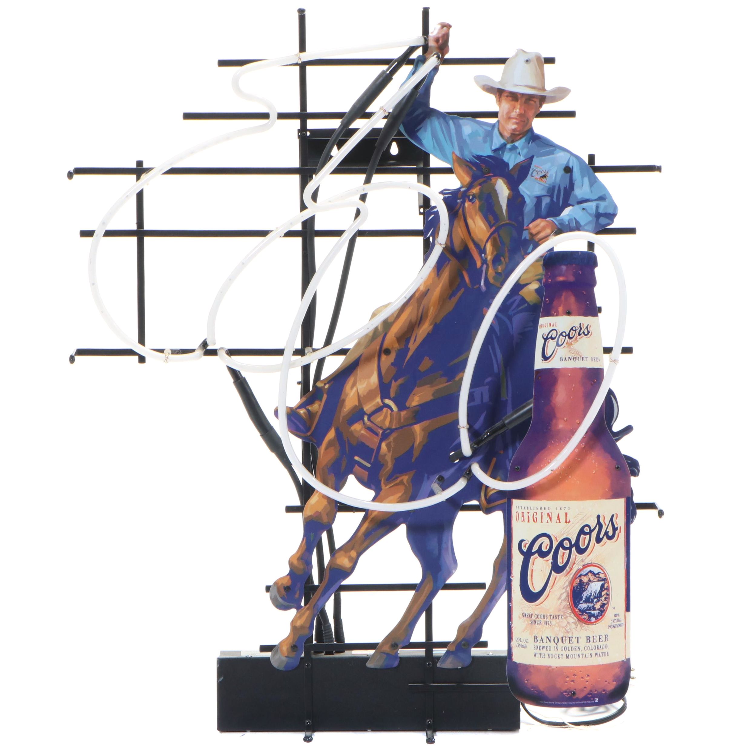 Coors Cowboy with Illuminated Lasso Bar Neon Sign | EBTH
