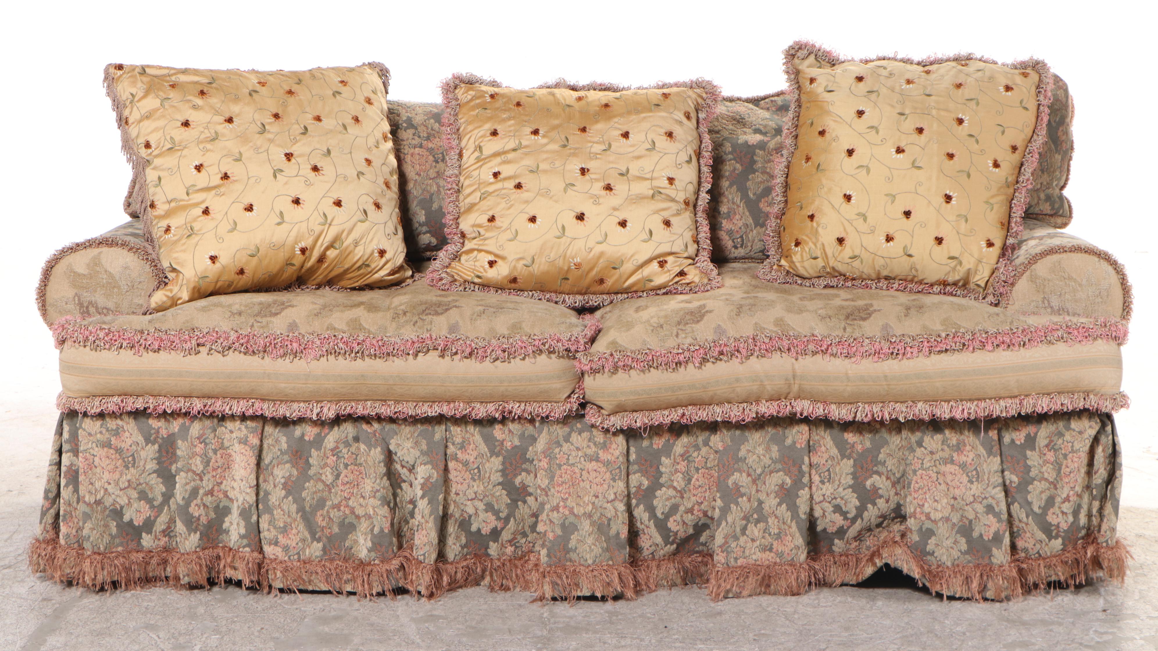 Carol Hicks Bolton and EJ Victor Skirted Sofa with Pillows | EBTH