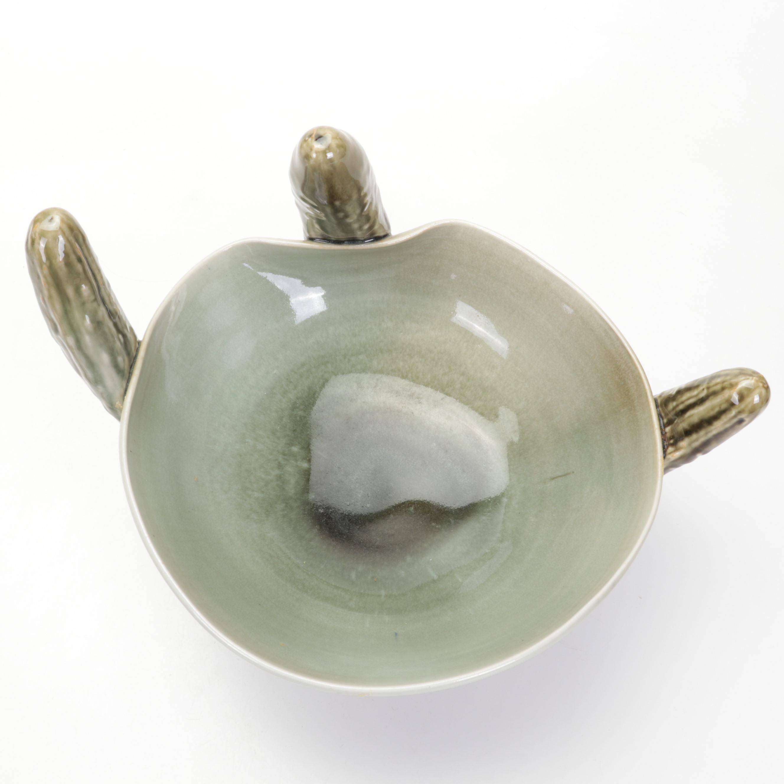 Rex Fogt Ceramic "Cucumber Bowl" with Jan Pugh Packer Creek Pottery Dip ...