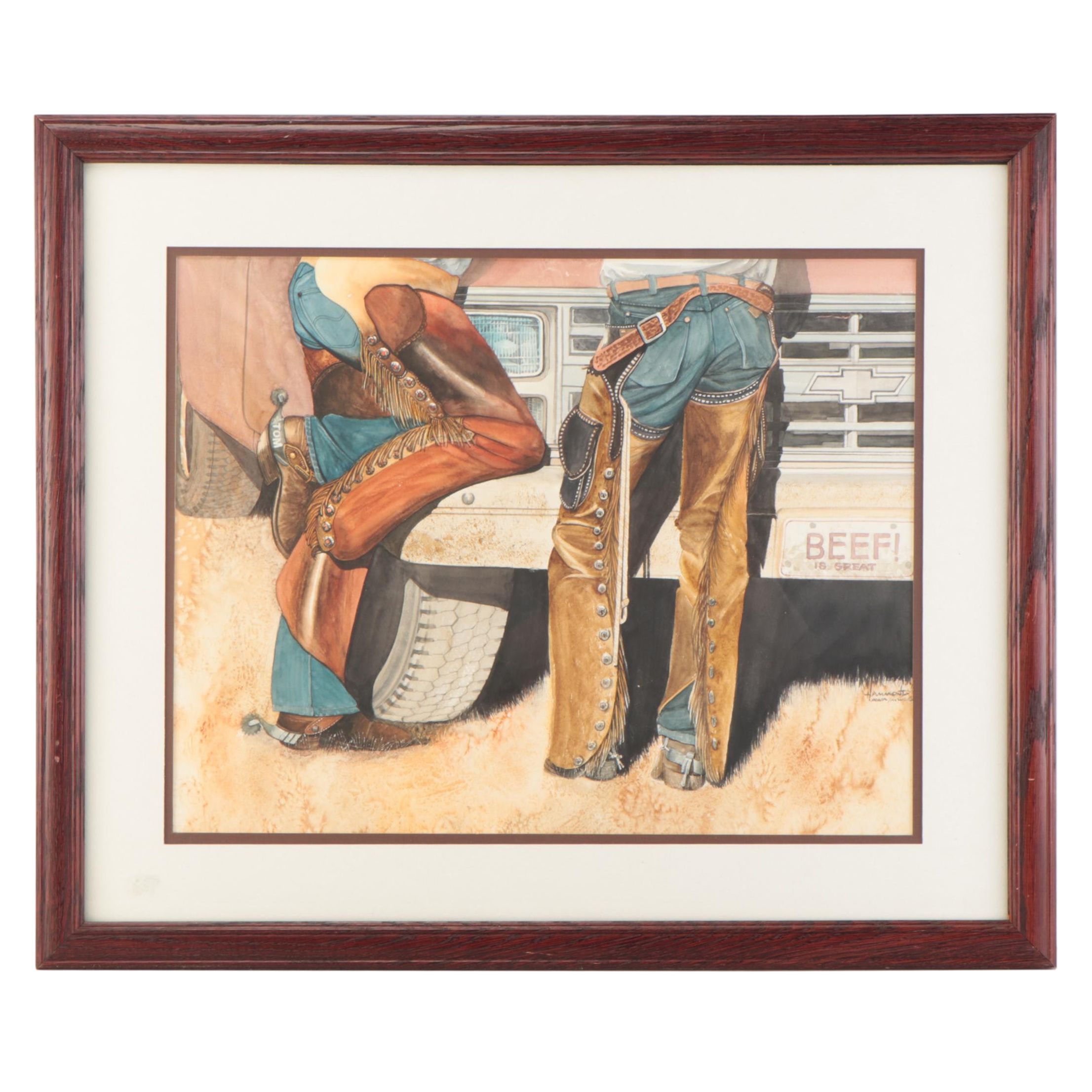 Tom Hammond Watercolor Painting of Cowboys, Late 20th Century | EBTH