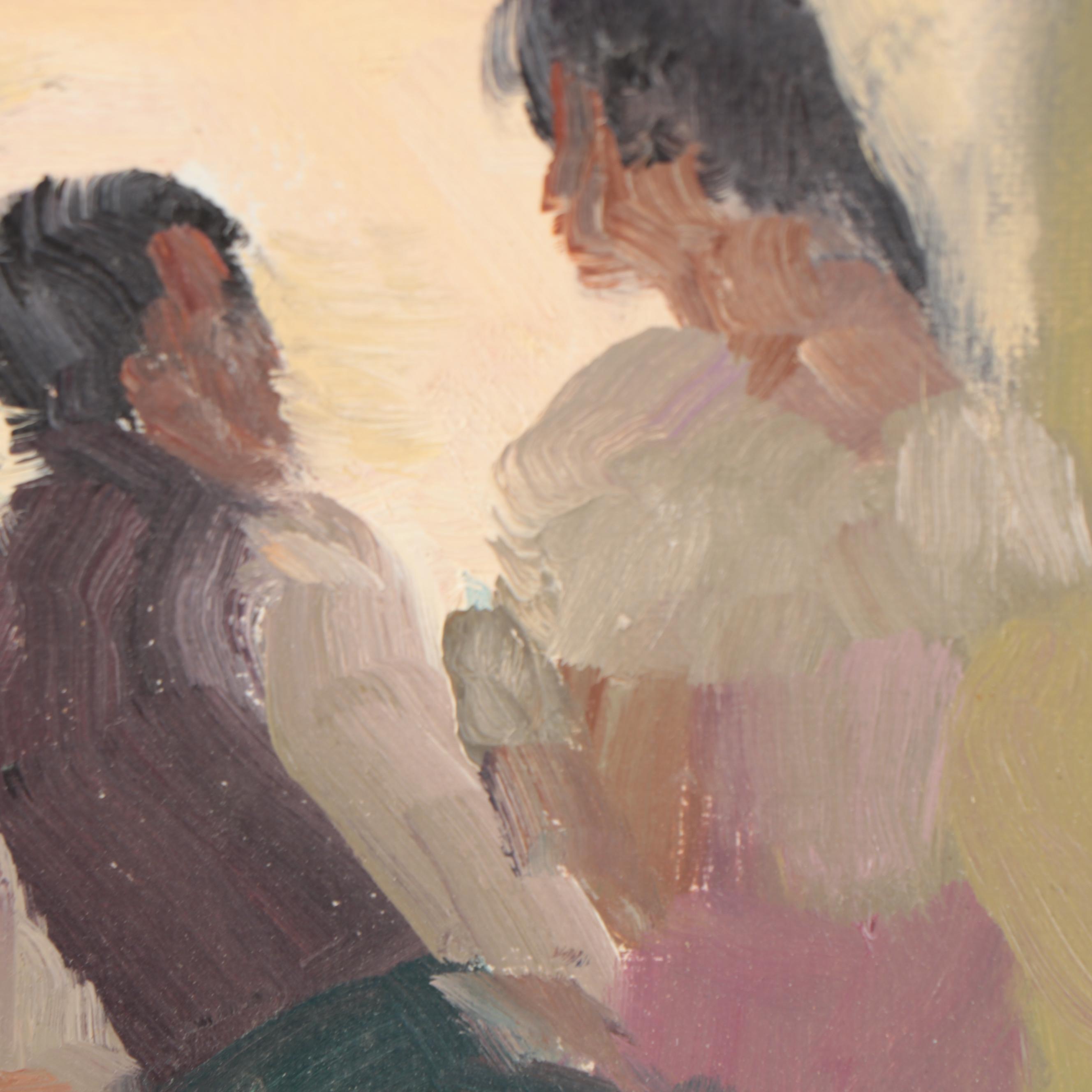 Decker Walker Figural Oil Painting "The Conversation" | EBTH