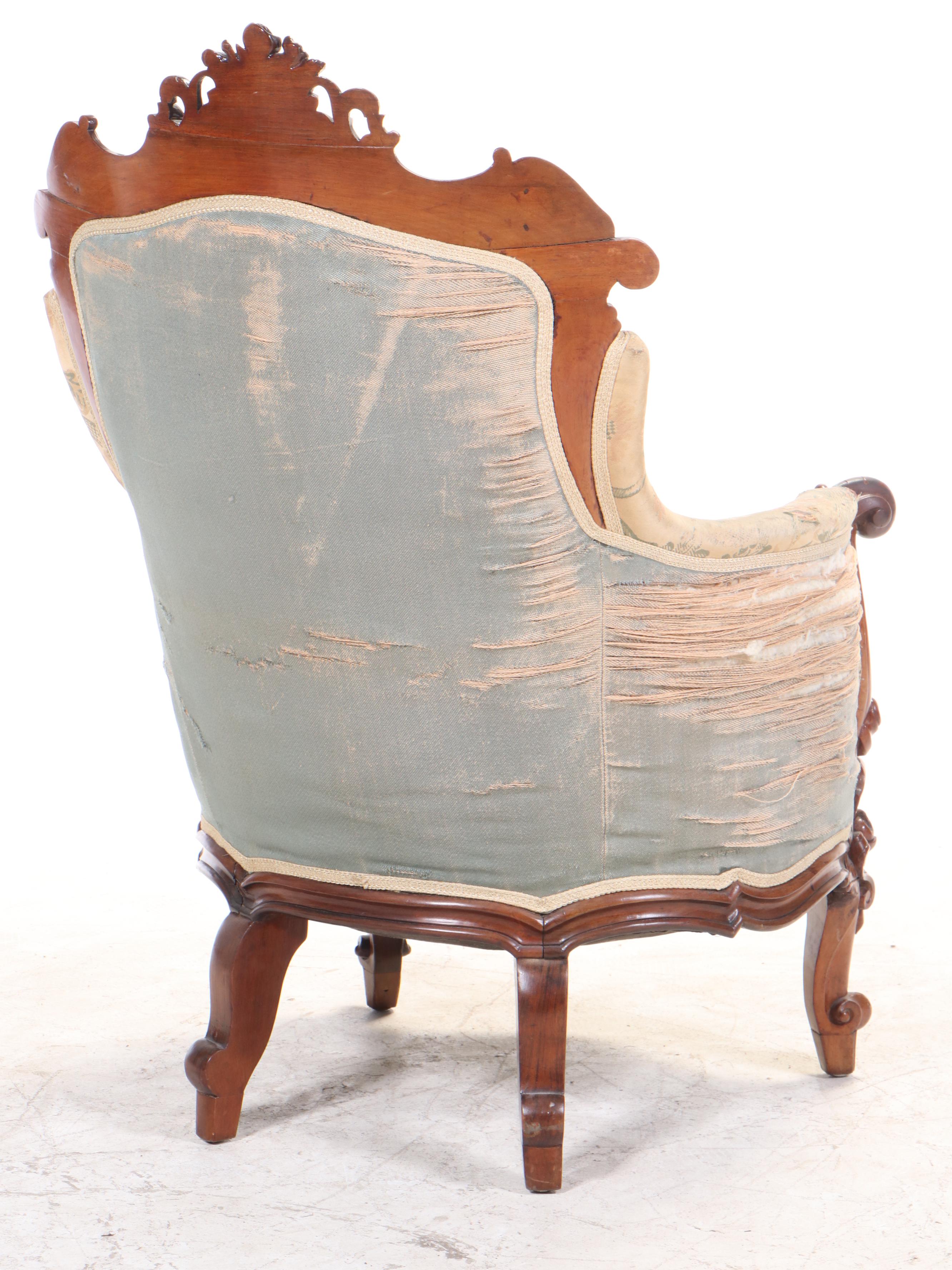 American Rococo Revival Carved Rosewood and Buttoned-Down Armchair | EBTH