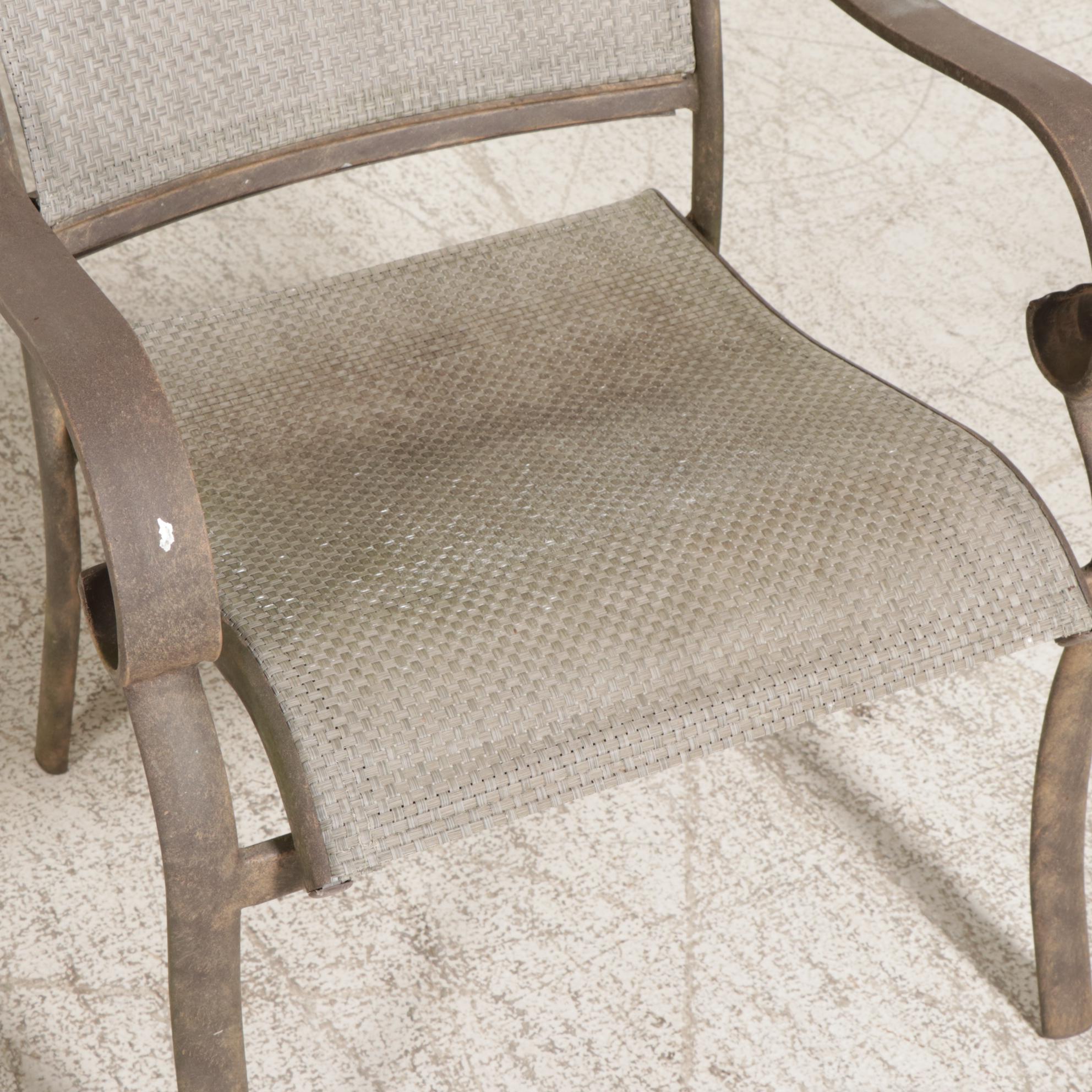 Seven-Piece Iron and Ceramic Tile Top Patio Dining Set with Umbrella ...