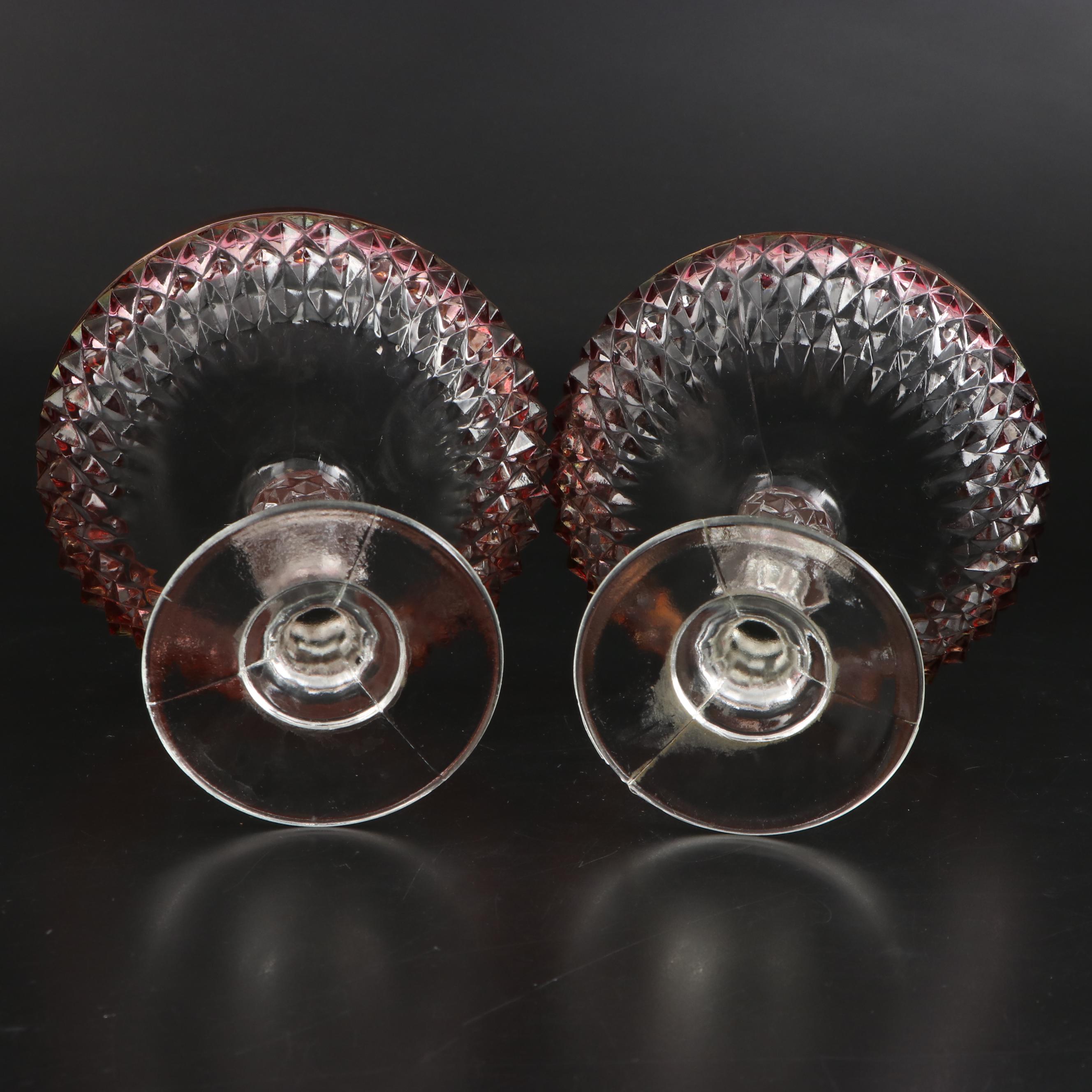 Indiana Glass "Diamond Point" Ruby Flashed Glass Compote, Serving Bowls ...