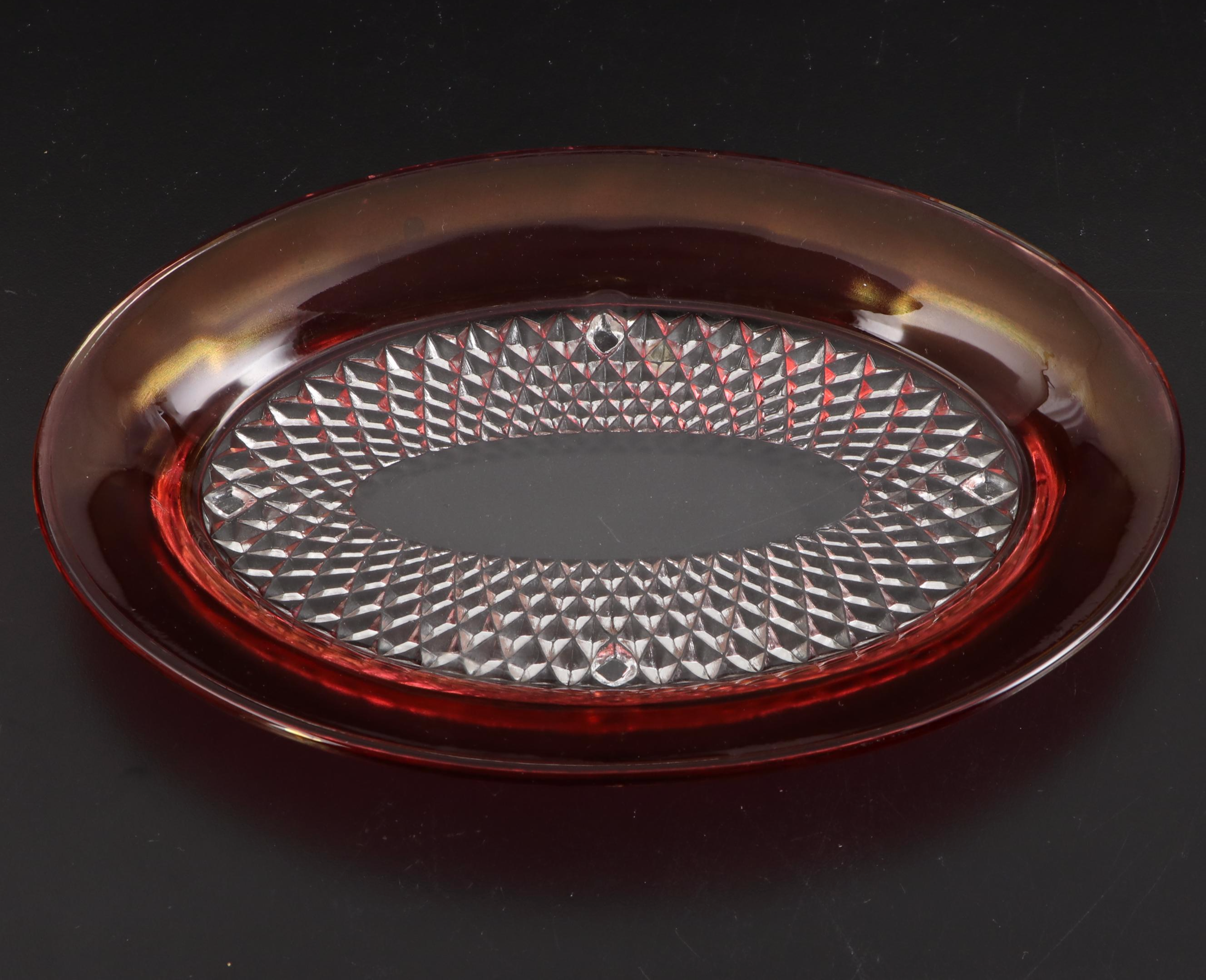 Indiana Glass "Diamond Point" Ruby Flashed Glass Compote, Serving Bowls ...