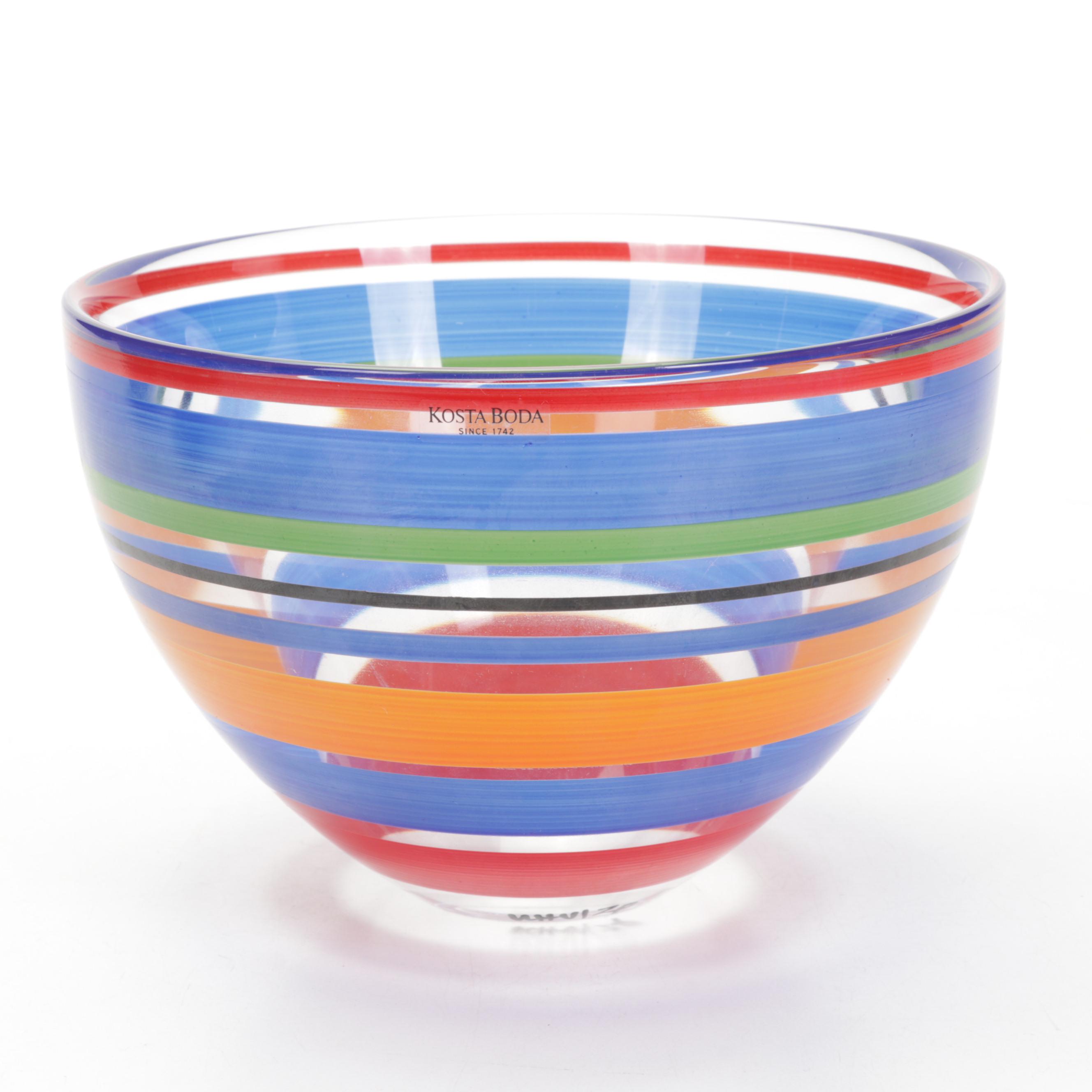 Kosta Boda Multicolor Glass Bowl with Glass Orbs and Brass Candlesticks ...
