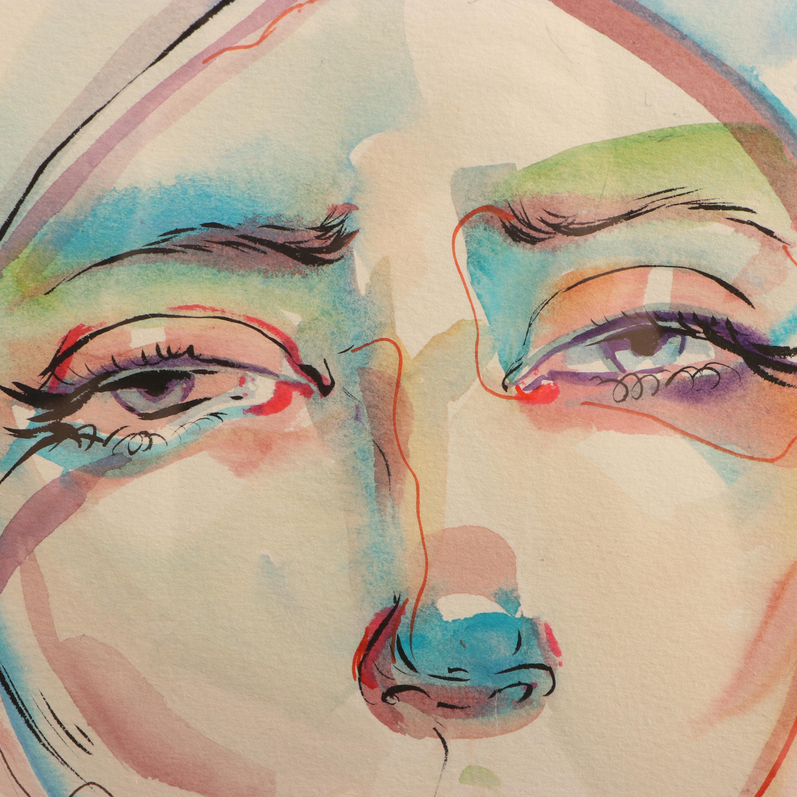 Daniel Sabau Portrait Watercolor and Gouache Painting "Cinema Glance ...