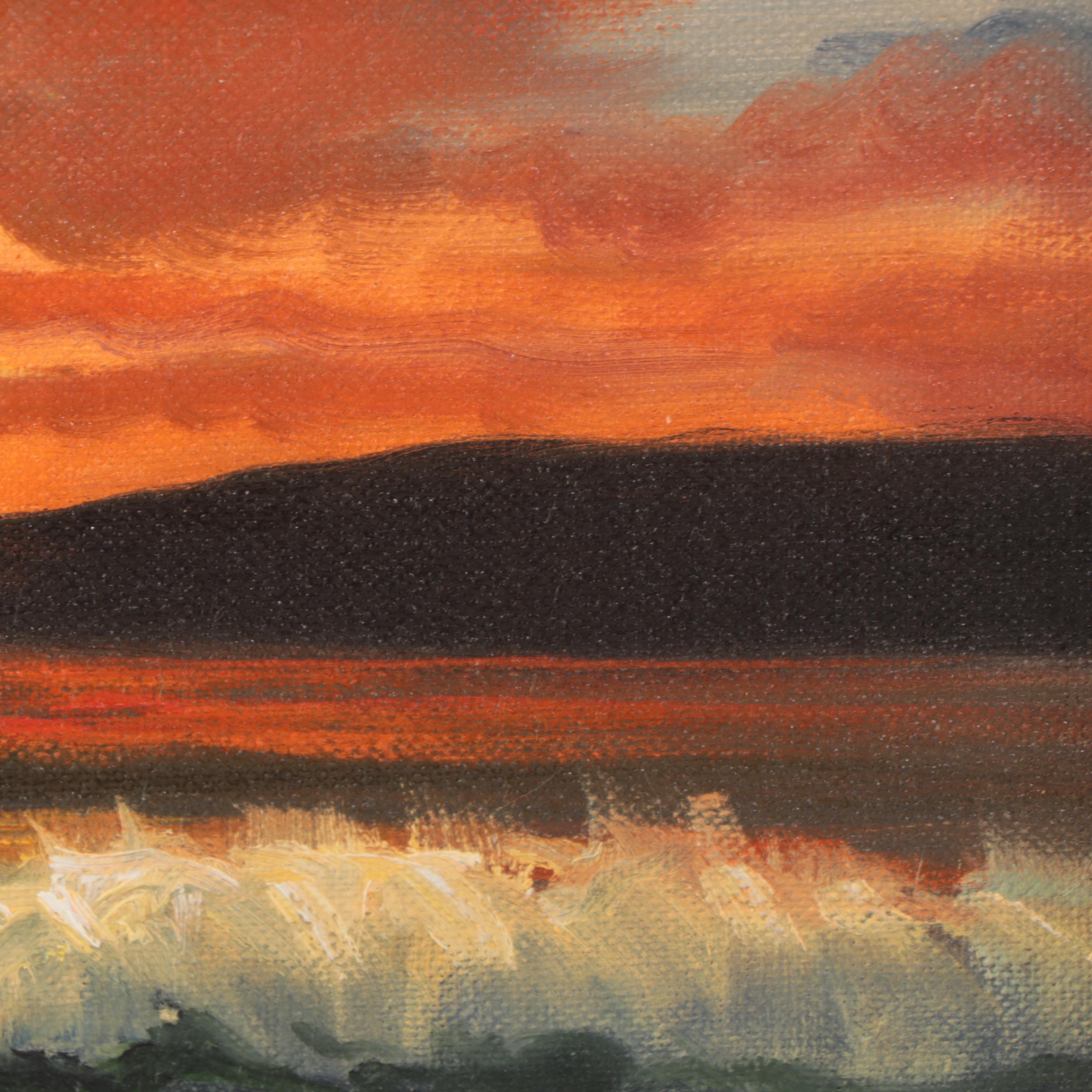 Violet Kinney Parkhurst Seascape Oil Painting "Malibu Sunset," 1969 | EBTH