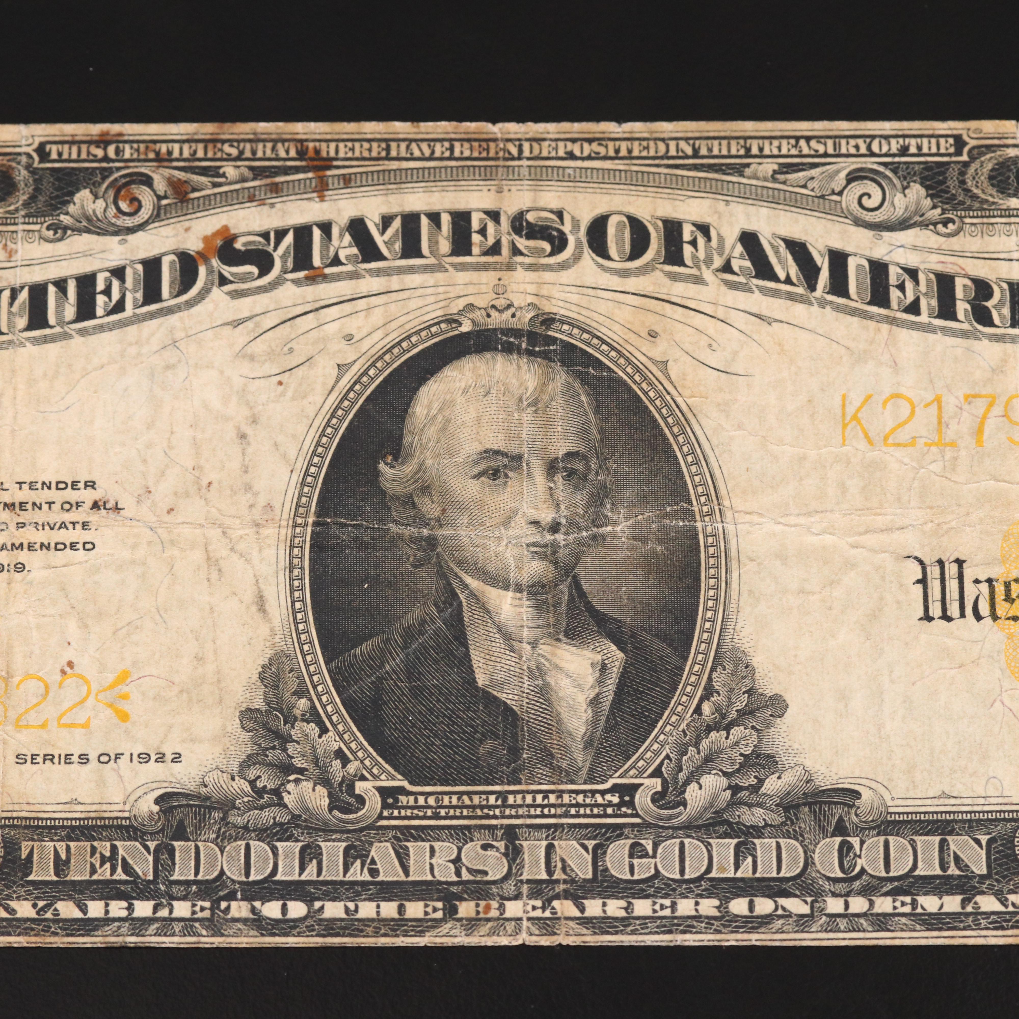 Series of 1922 $10 United States Gold Certificate | EBTH