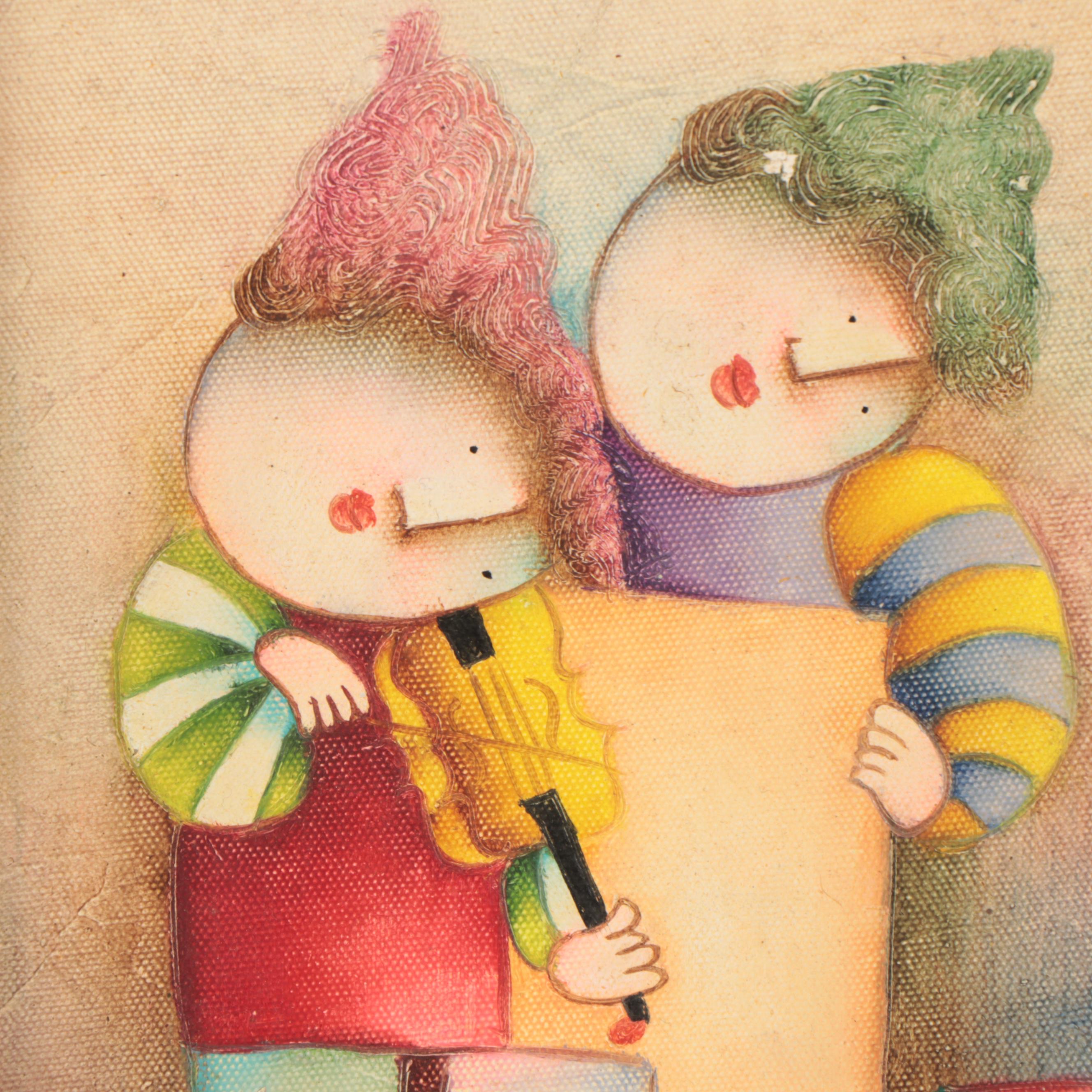 J. Roybal Oil Painting of Figures Playing Instruments | EBTH
