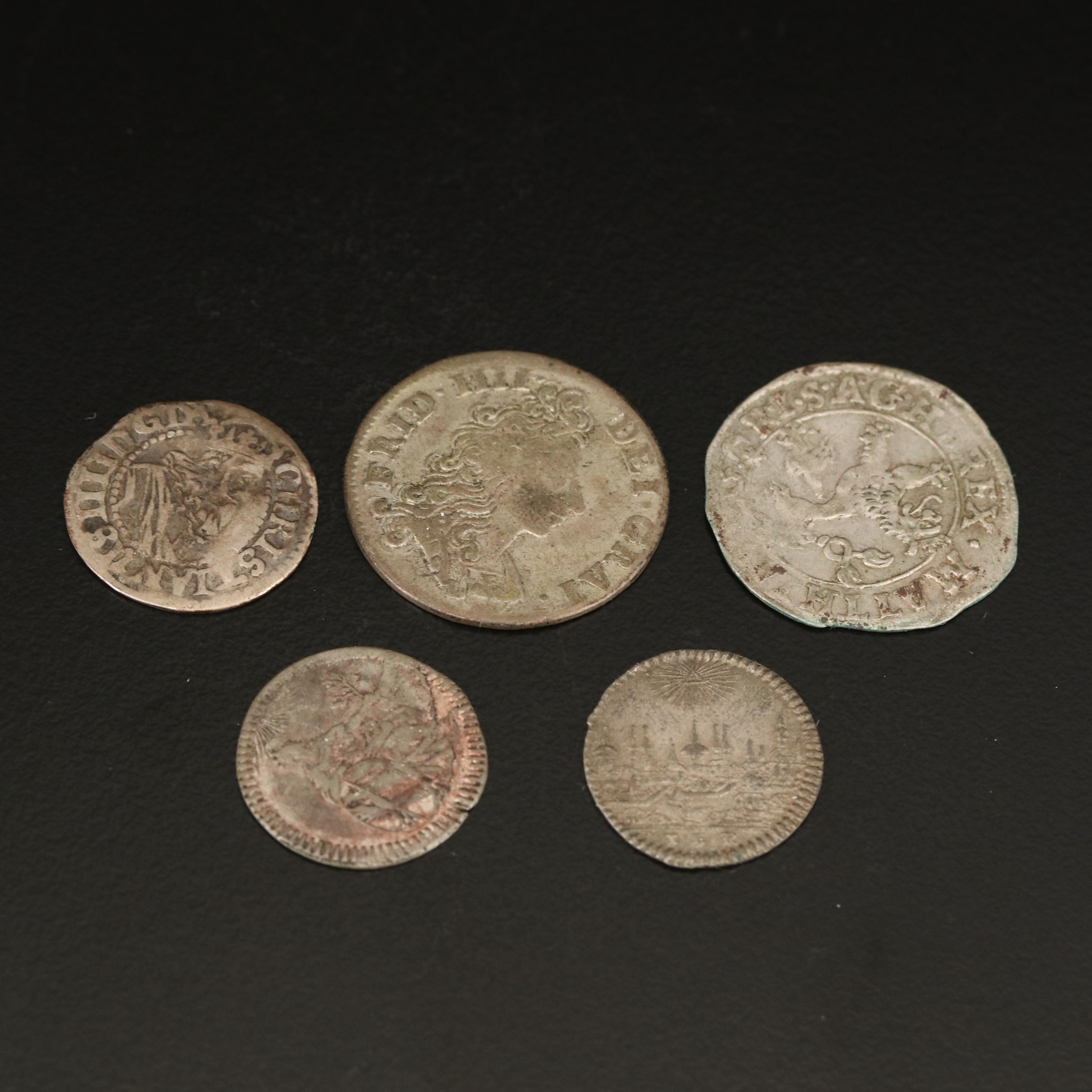 Group of Six Early European Minor Silver, Billon, and Copper Coins | EBTH