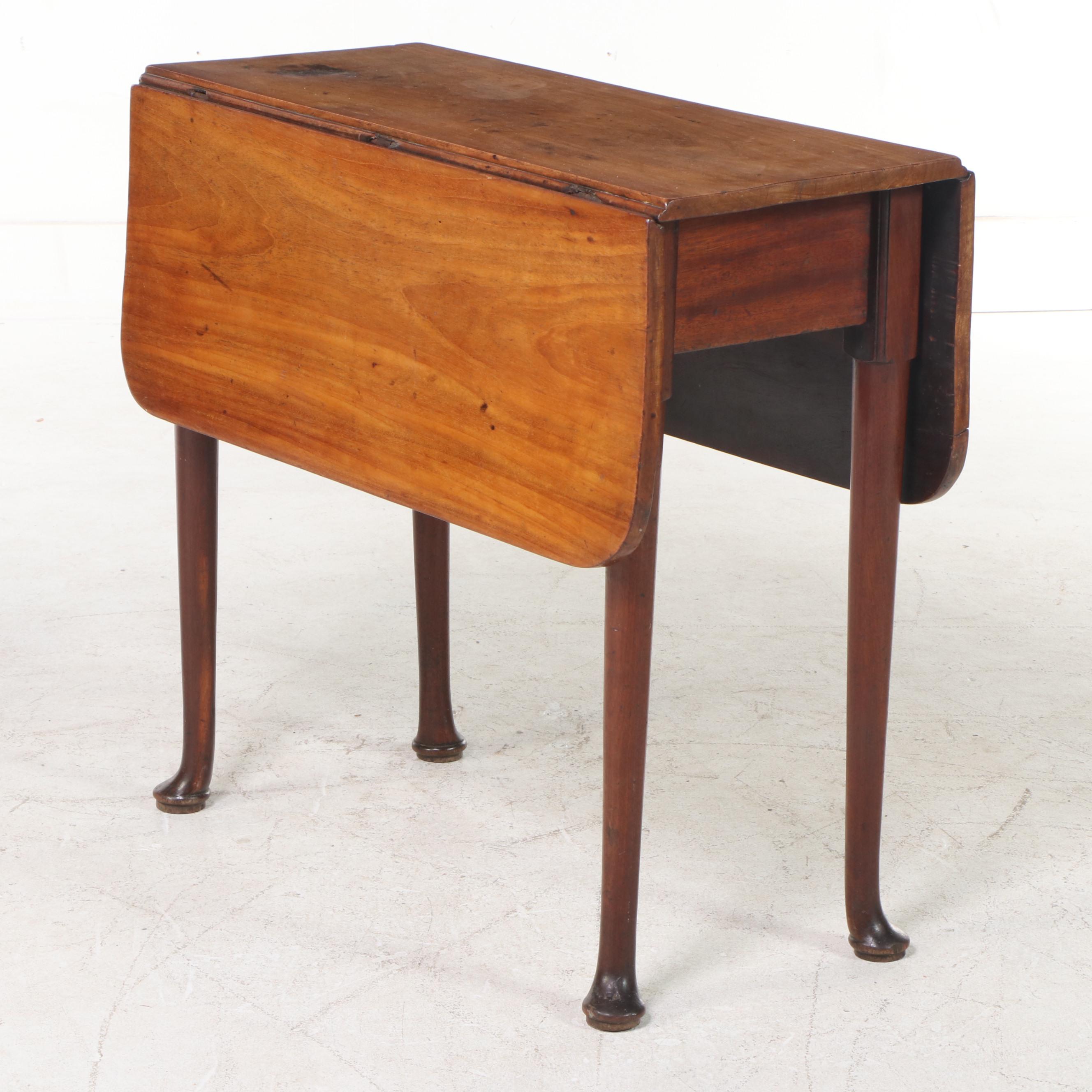 Queen Anne Mahogany Drop Leaf Table with Deep Drawer, circa 1720 | EBTH