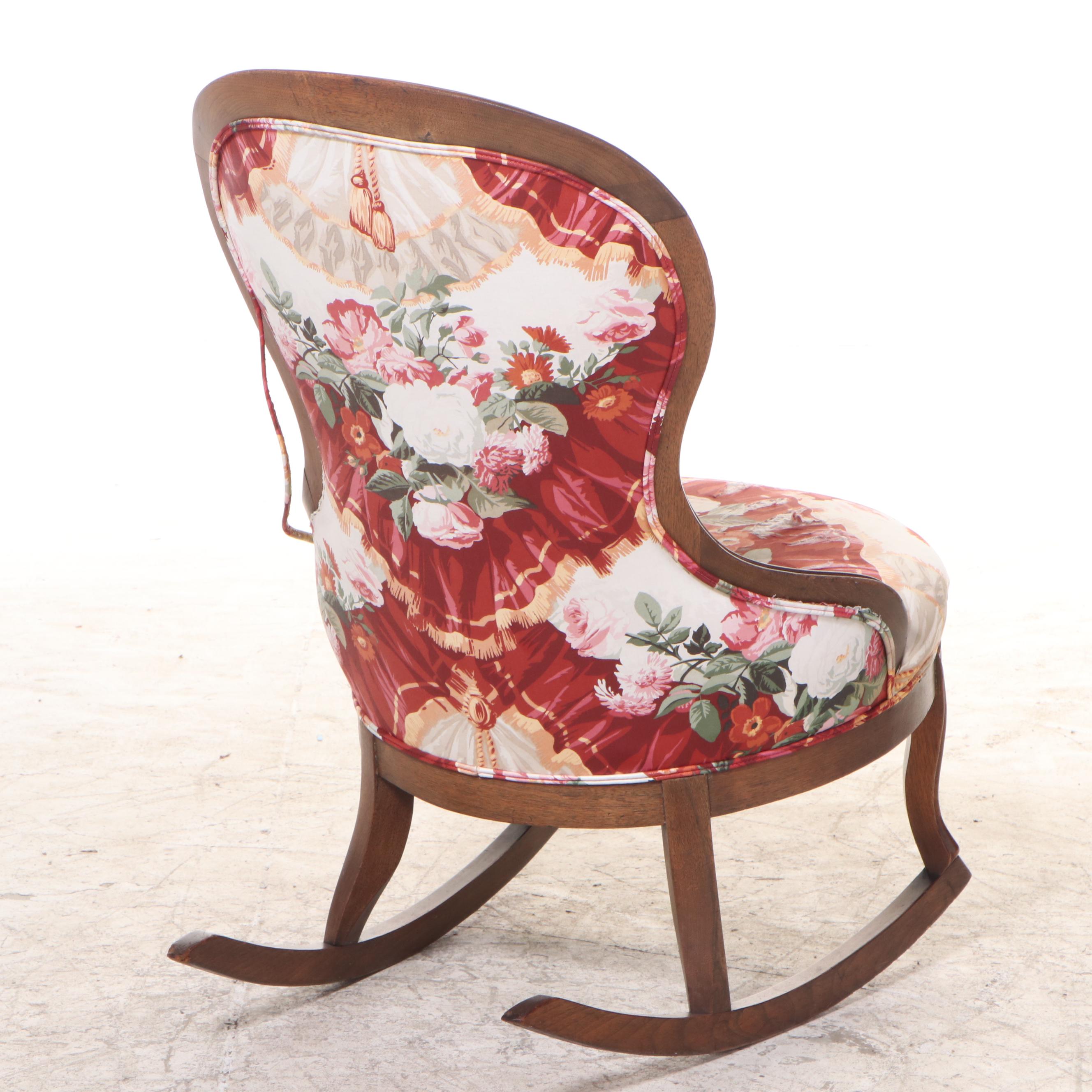 American Rococo Revival Walnut and Custom-Upholstered Rocker | EBTH