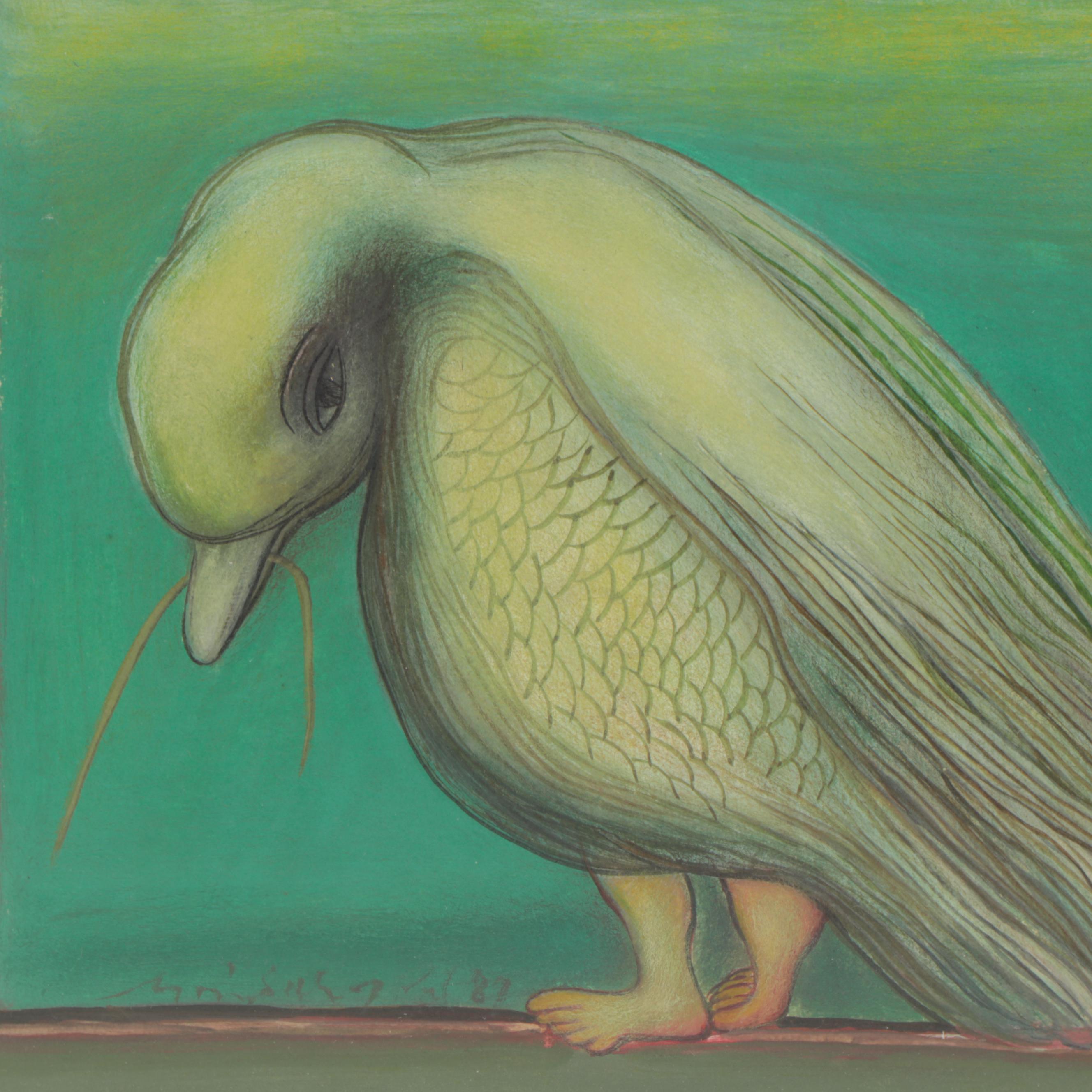 Gogi Saroj Pal Surreal Mixed Media Painting of Hybrid Bird Figure,1989 ...