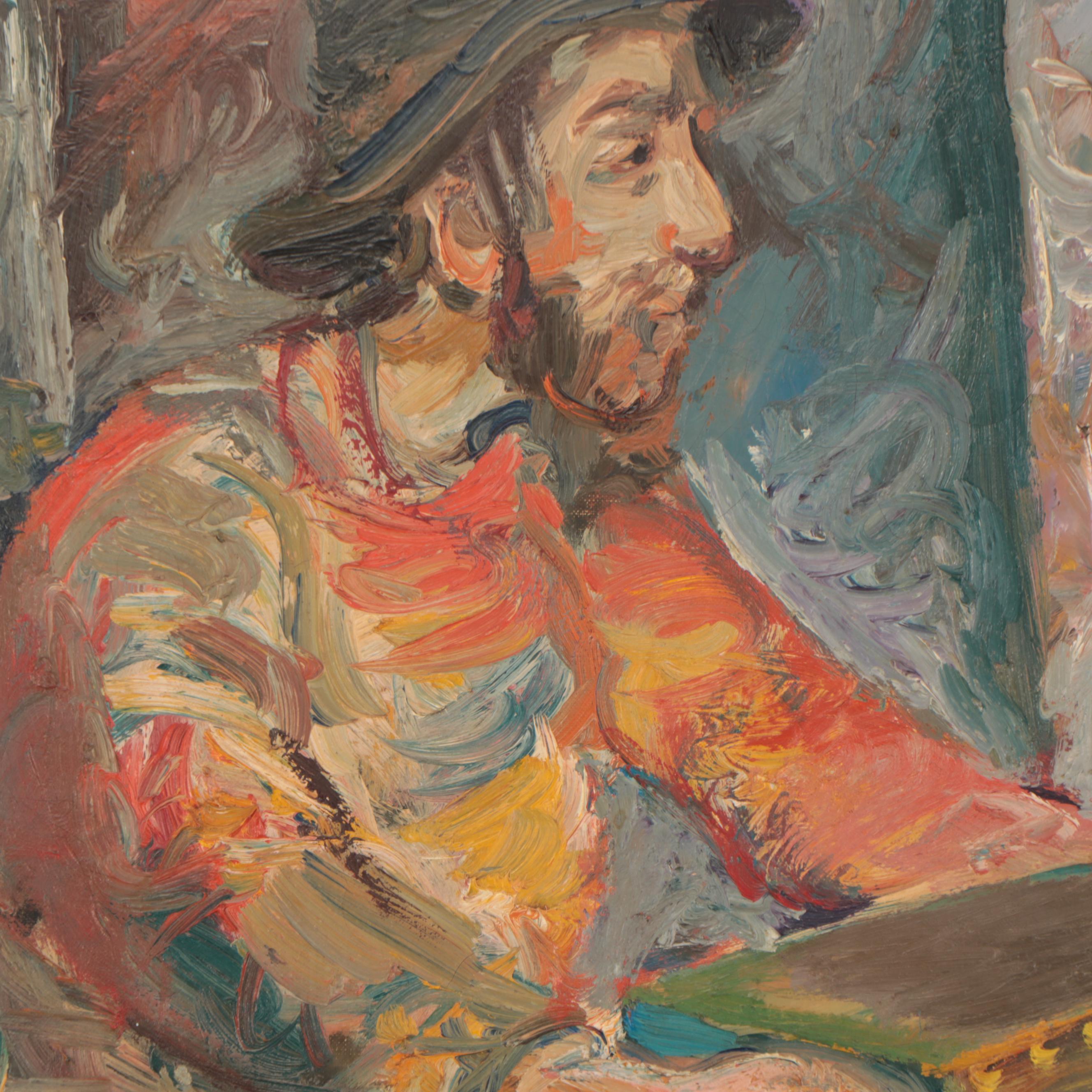 Walter Spitzer Figural Oil Painting of a Man With Music Box | EBTH