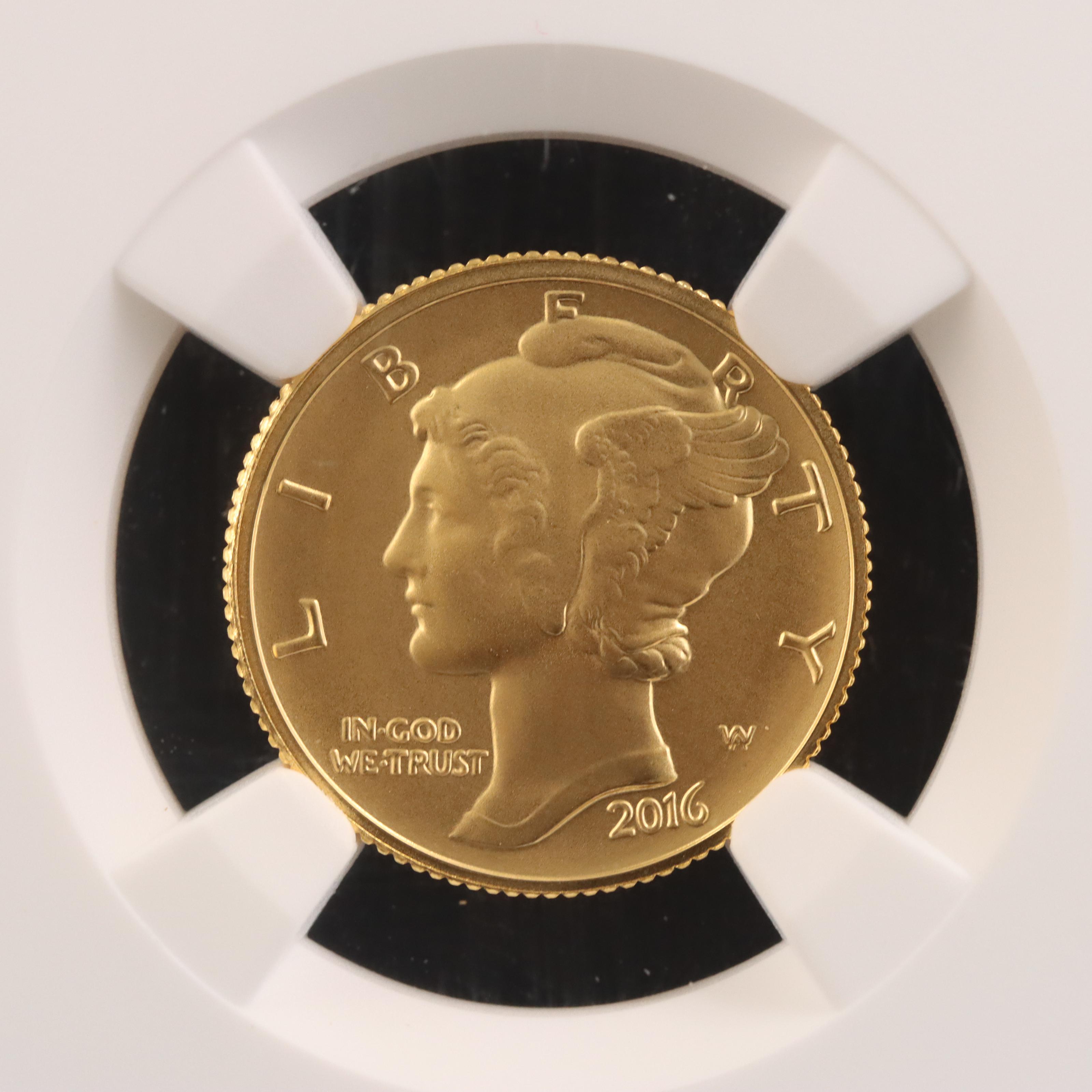 NGC Graded SP70 Early Releases 2016-W Mercury Dime Centennial Gold Coin ...