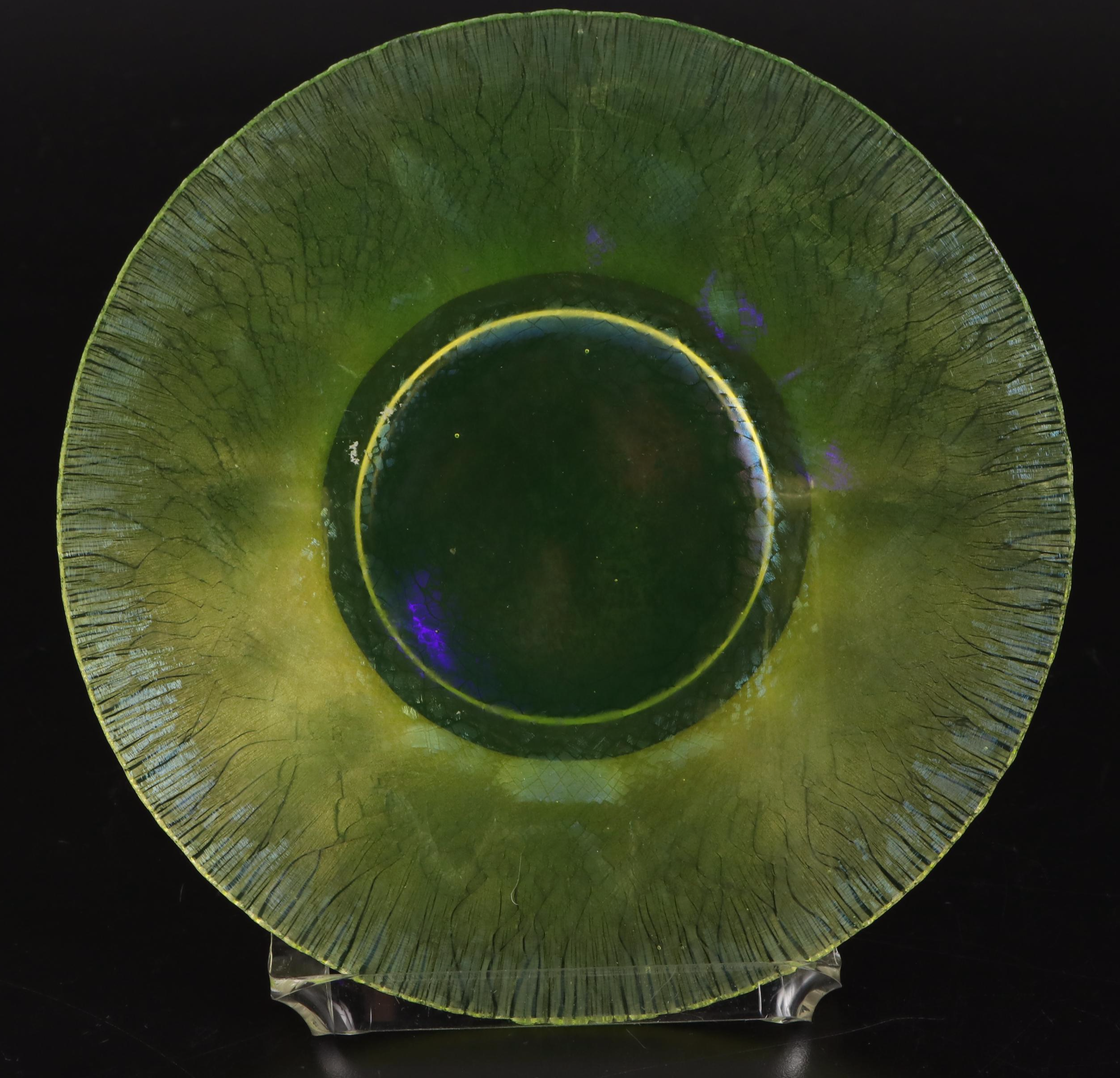 Art Deco Uranium Stretched Glass Bowl and Plates with Other Toothpick ...
