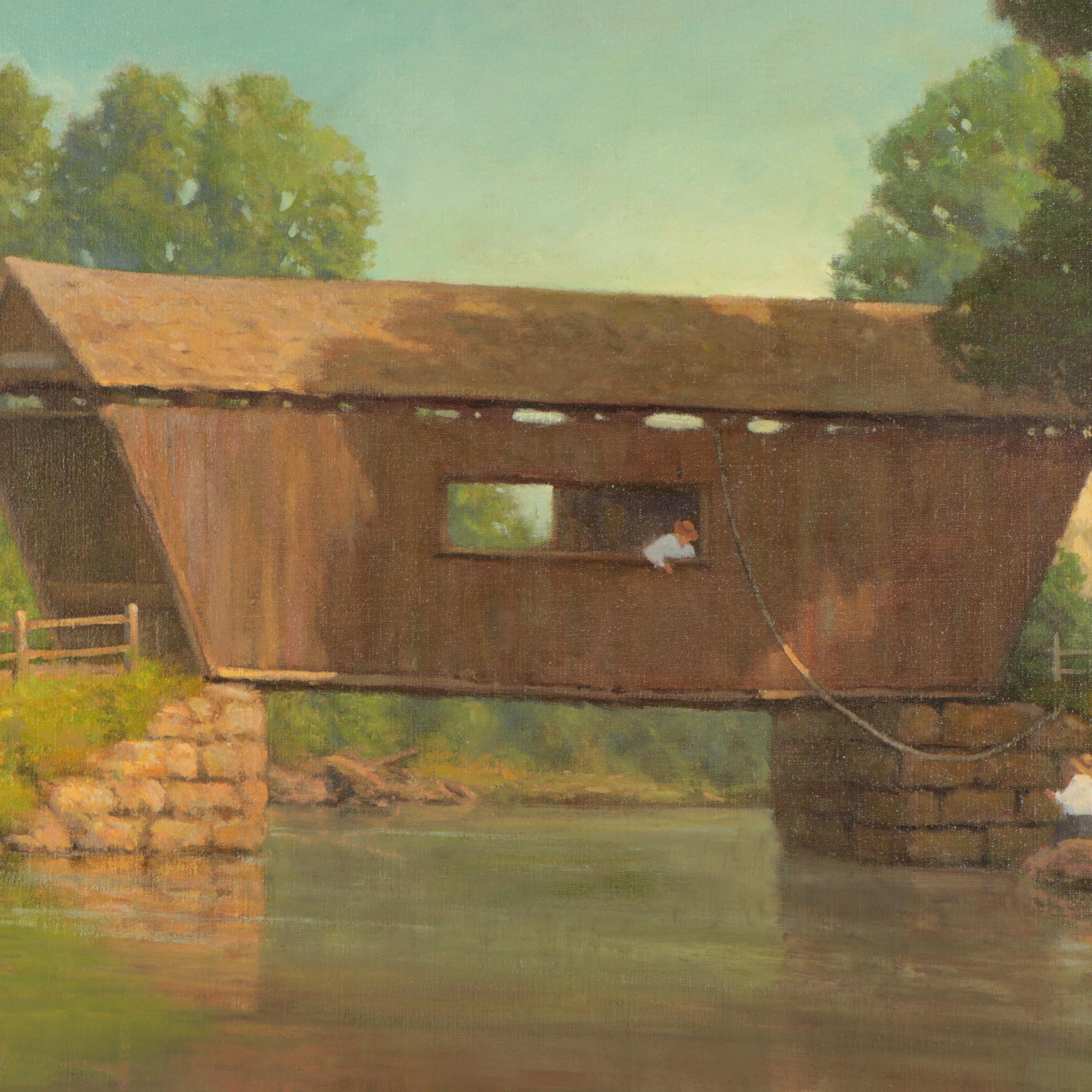 Douglas Flackman Oil Painting of a Covered Bridge | EBTH