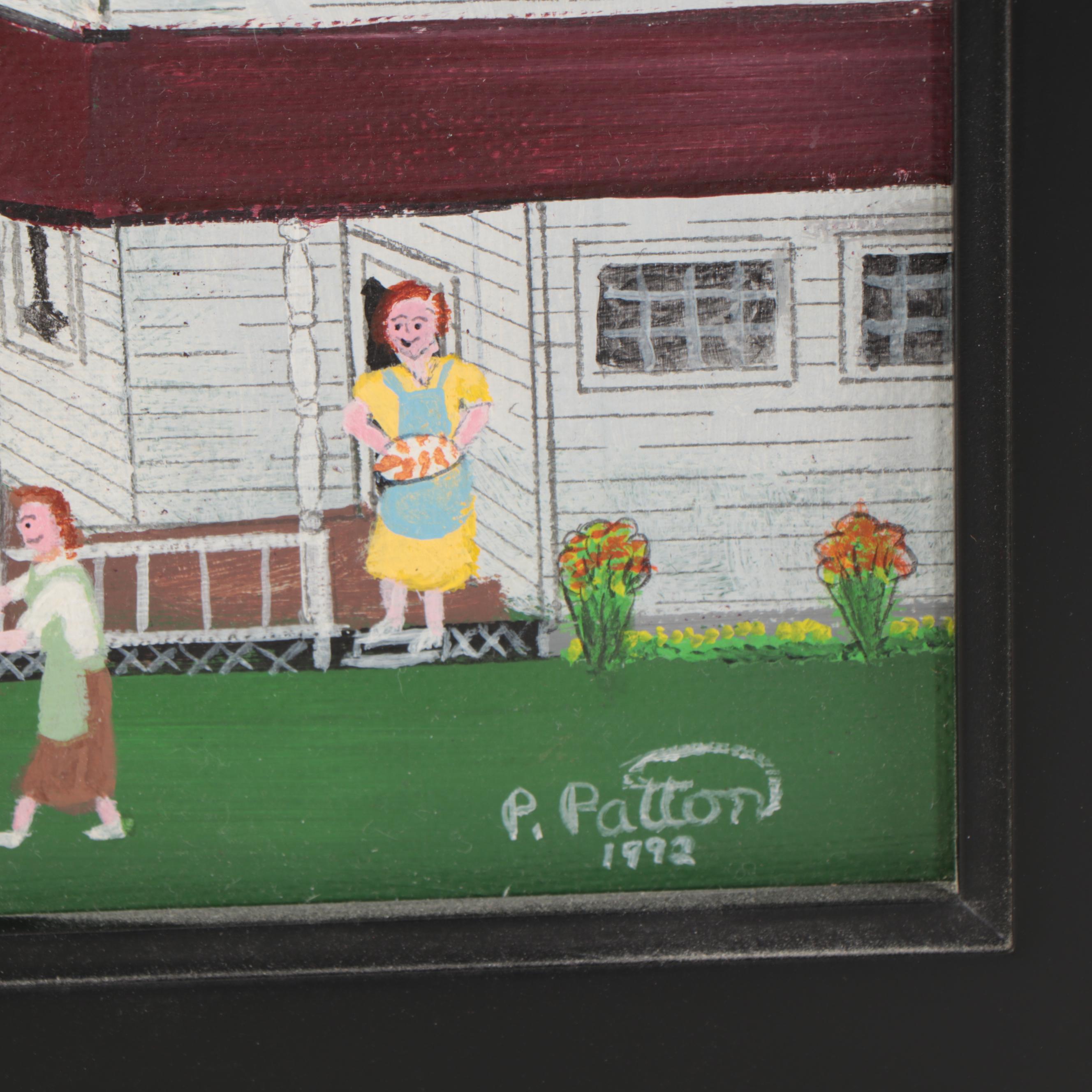 Paul Patton Folk Art Landscape Acrylic Painting of Farm Scene, 1992 | EBTH